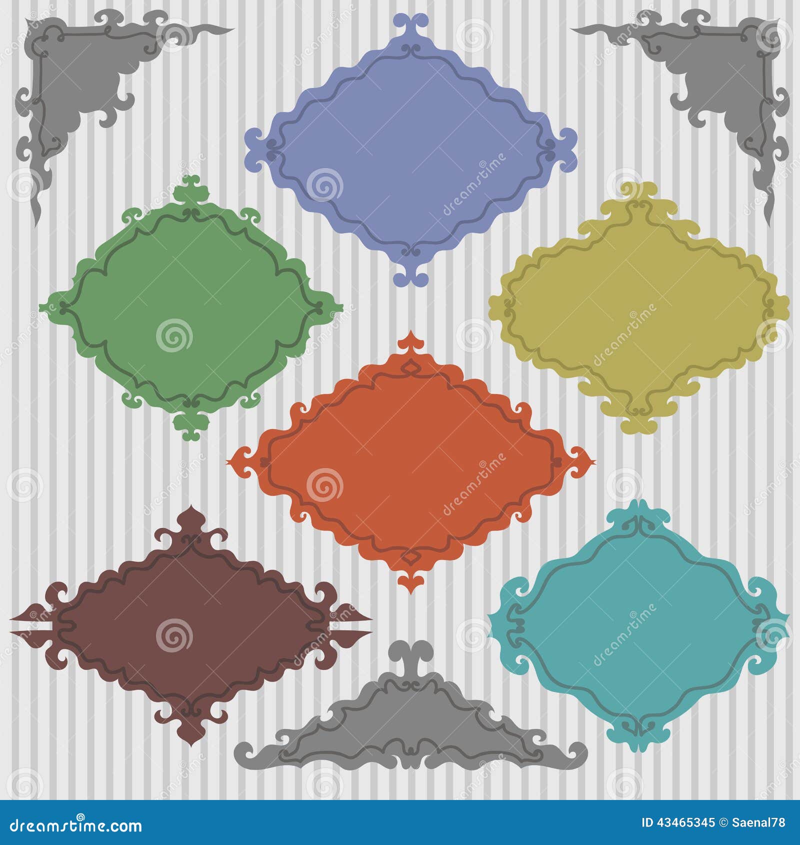Vector Set of Colored Vintage Frames on Grey Background Stock Vector ...