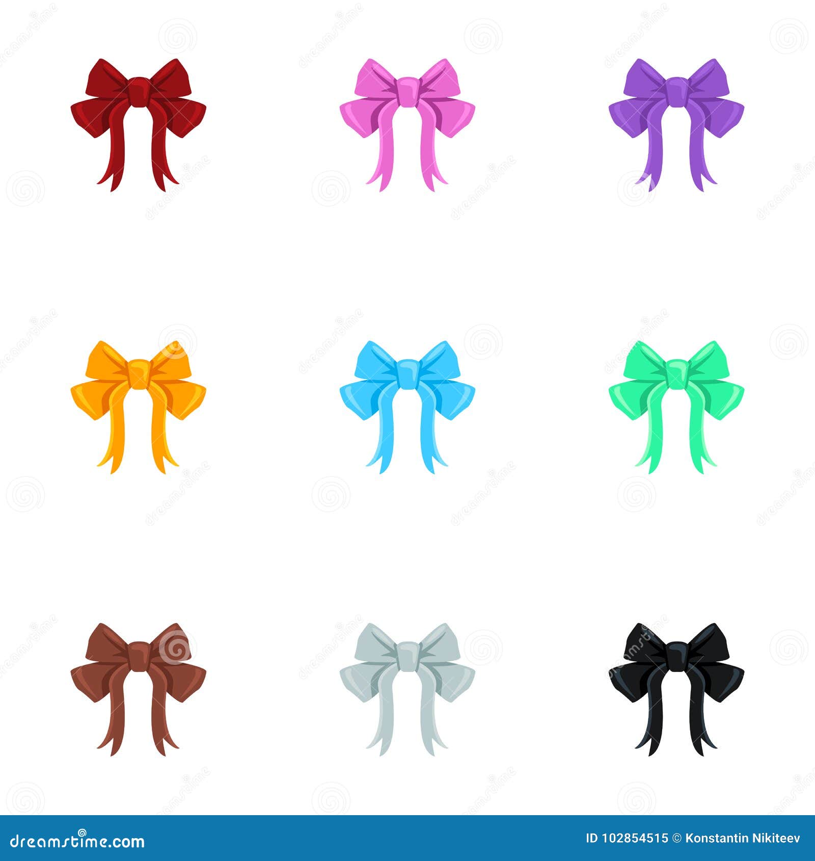 Vector Set of Colorful Bow Icons Stock Vector - Illustration of flat ...