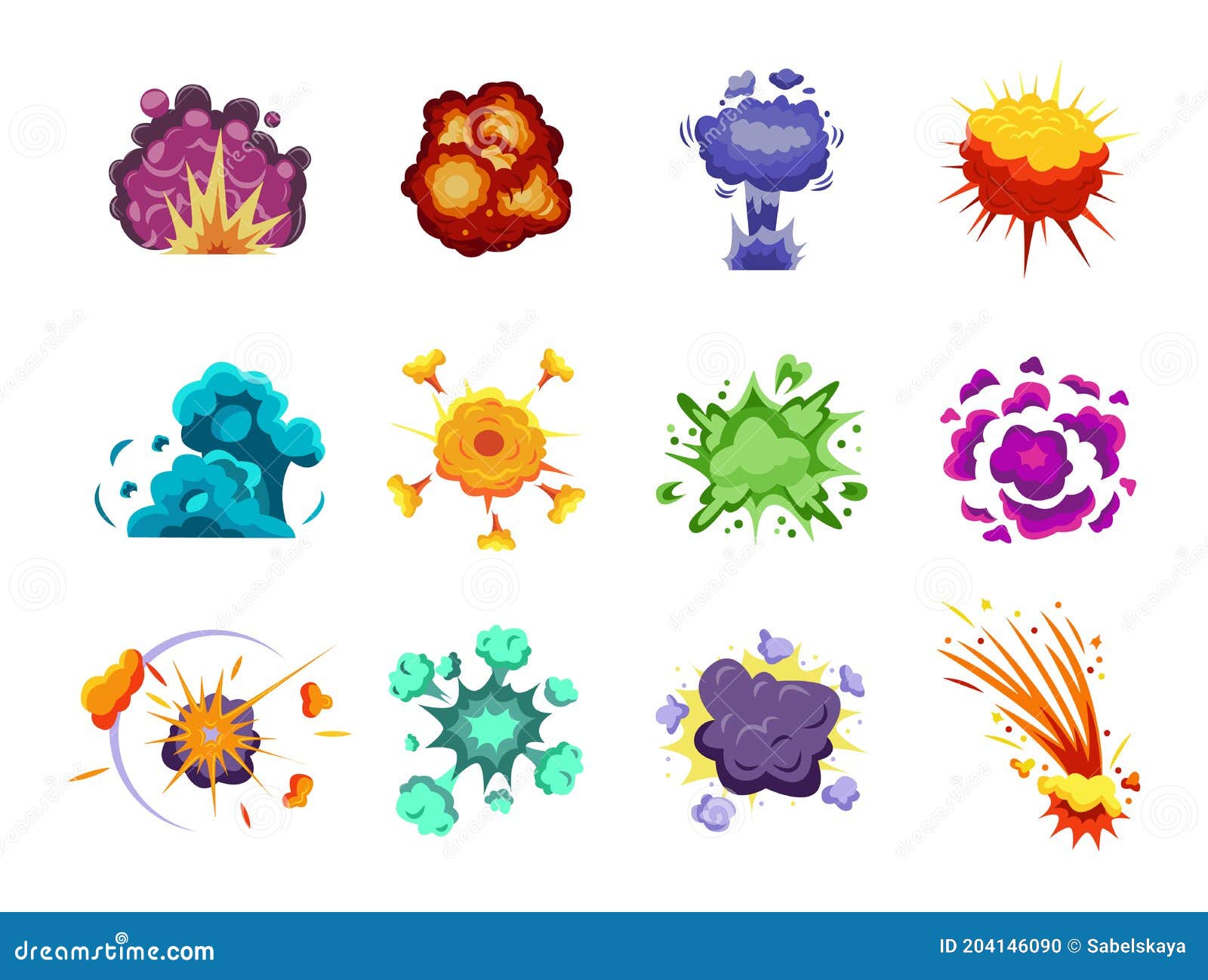 Vector Set of Colorful Cartoon Explosive Bombs Effects, Atomic, Cosmic ...