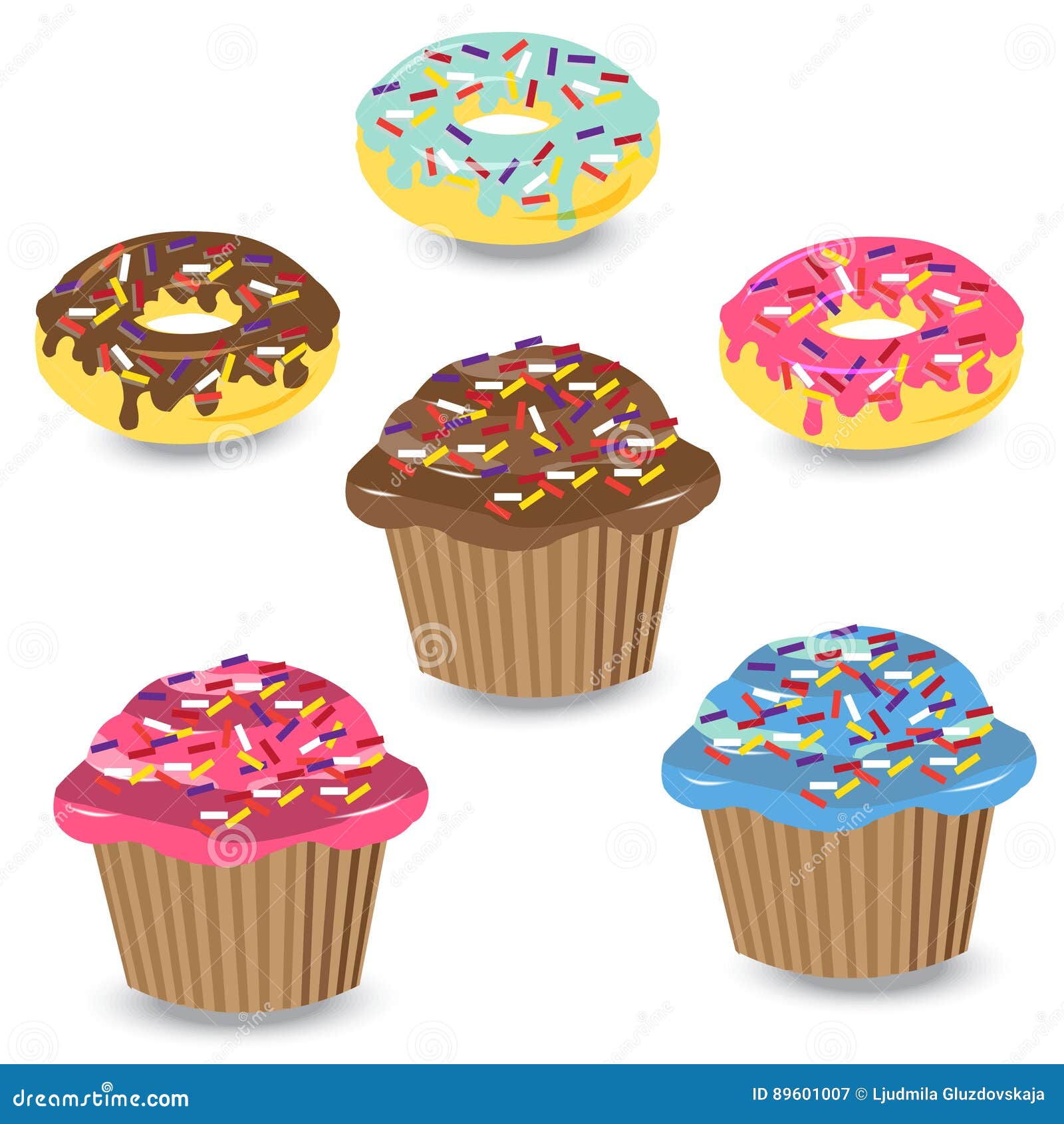 Vector Set of Colorful Cupcakes and Donuts, in the Style of Flat Stock ...