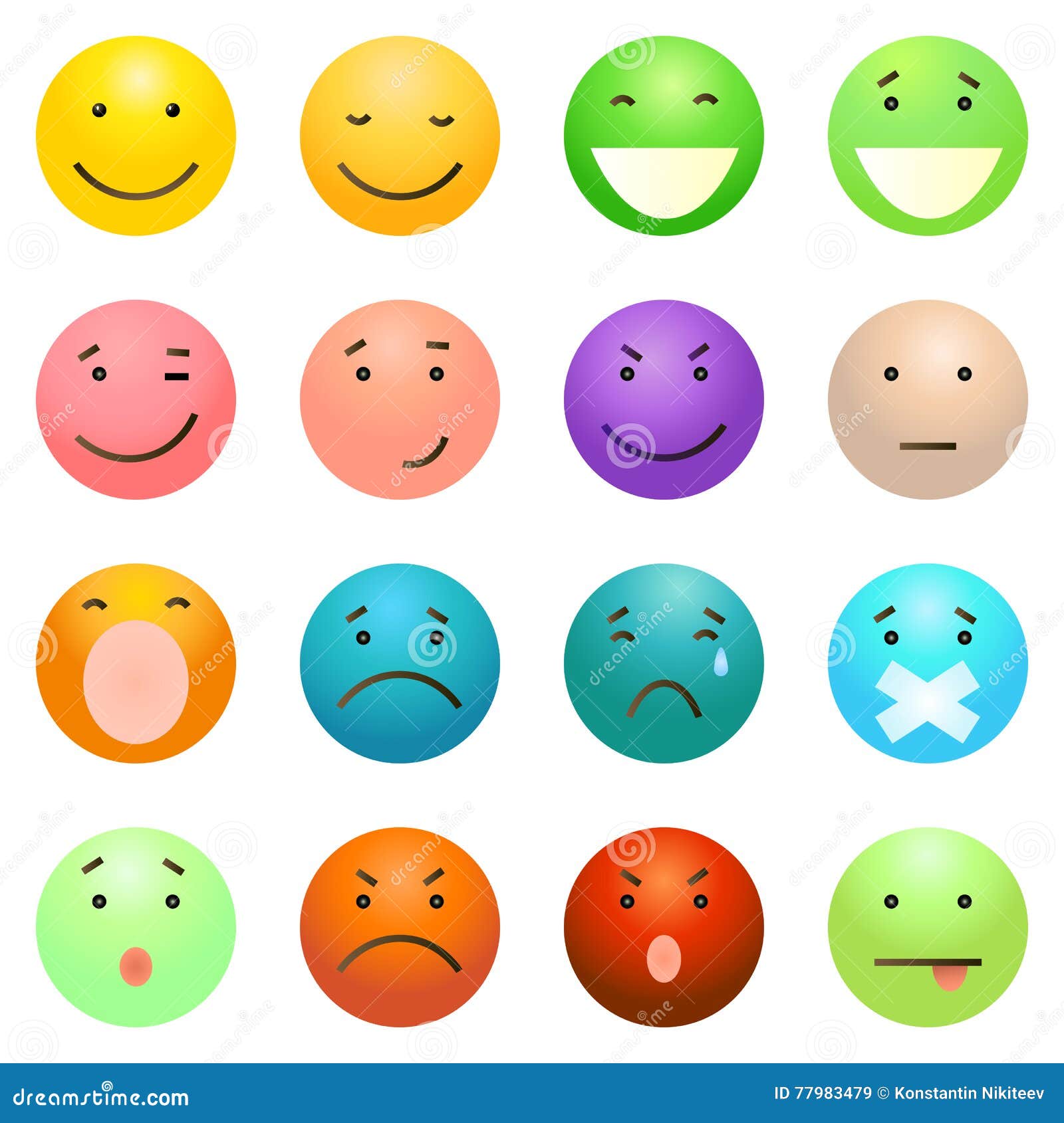 Vector Set of 16 Colorful Emoticons Stock Vector - Illustration of ...