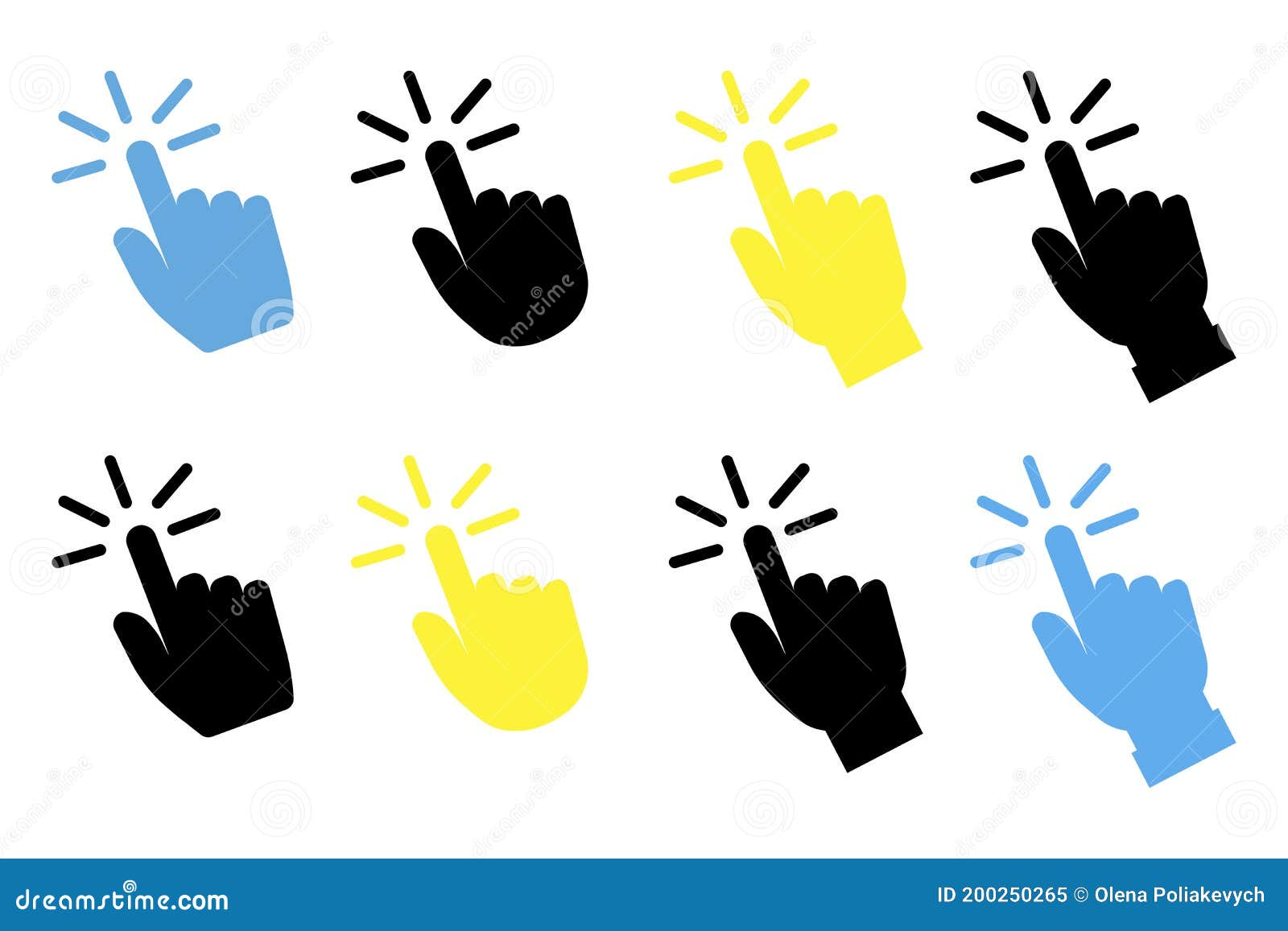 Vector Set of Colorful Hand Cursor Icons. Colored Pointers for the ...