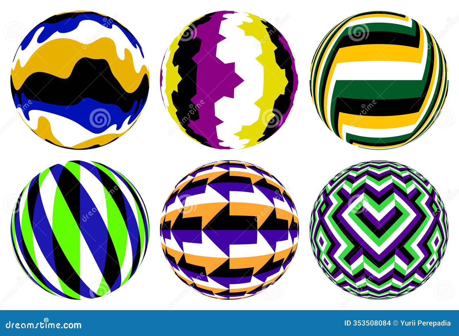 Vector Set of Colorful Patterned Balls for Design. Flat Spheres with ...