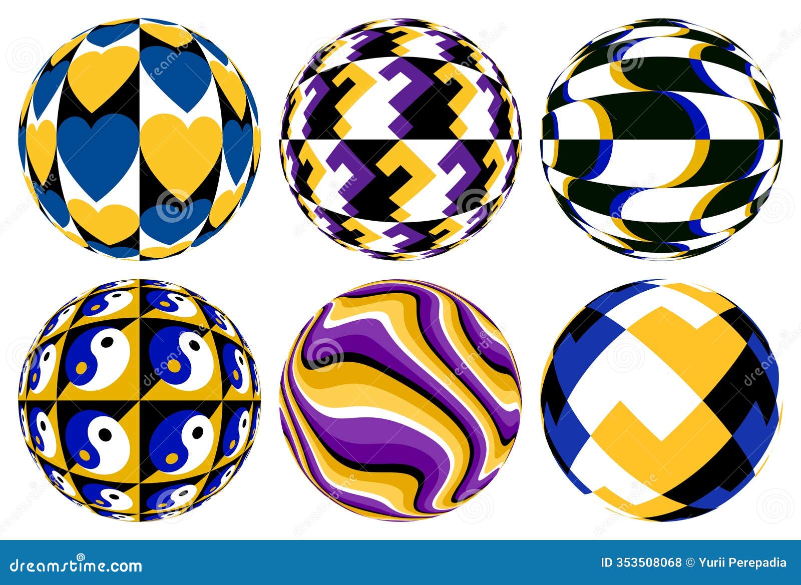 Set Of Balls Of Optical Illusion. Spheres From Different Angles. Sphere ...