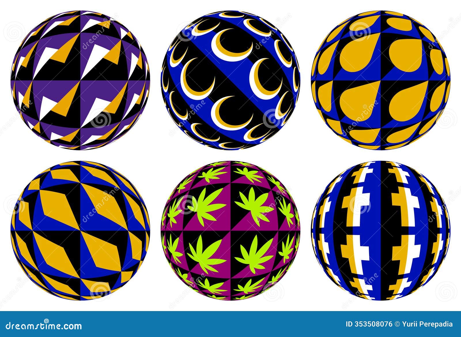 Set Of Balls Of Optical Illusion. Spheres From Different Angles. Sphere ...