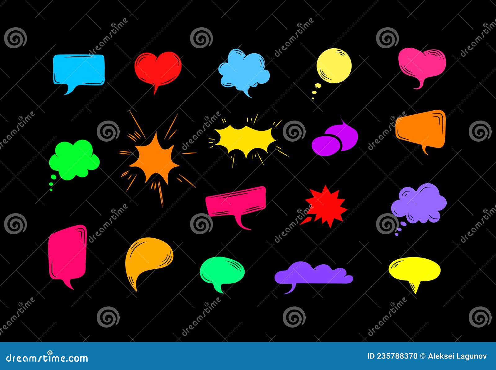 Vector Set of Colorful Talk Bubbles Isoalted on Black Background ...