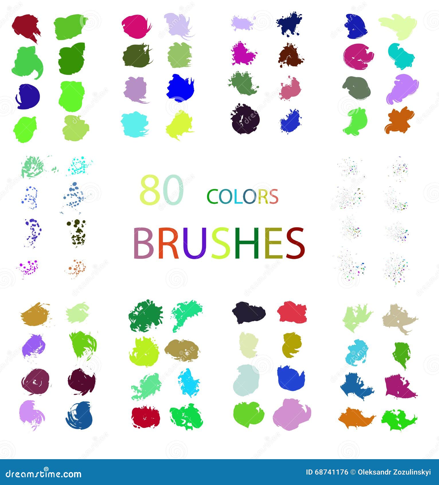 Vector Set of 80 Colors Different Brush Strokes. Stock Vector ...