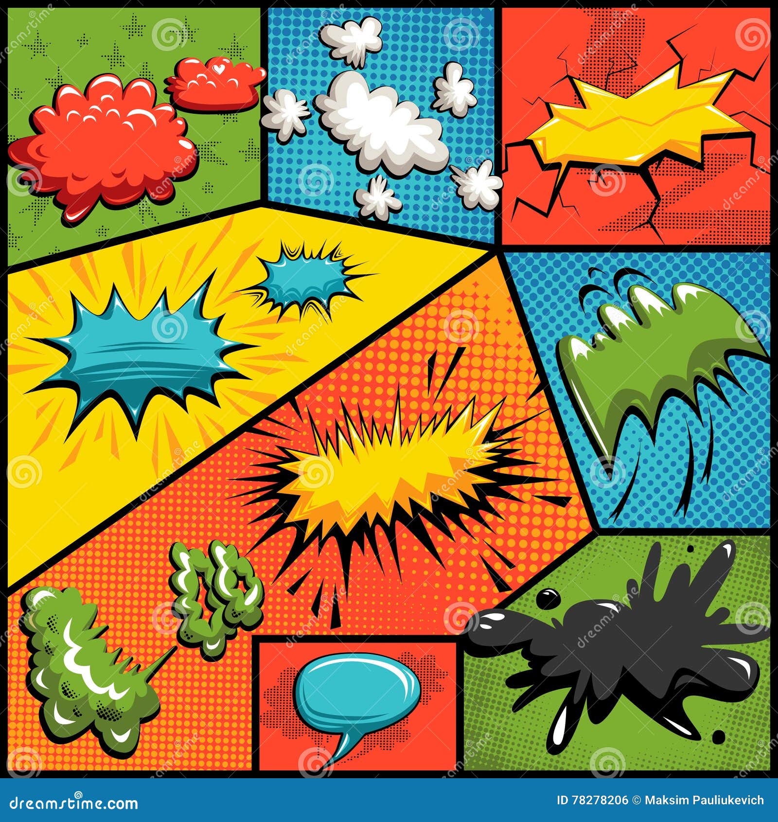 Vector Set of Comics Explosion Bubbles Stock Vector - Illustration of ...