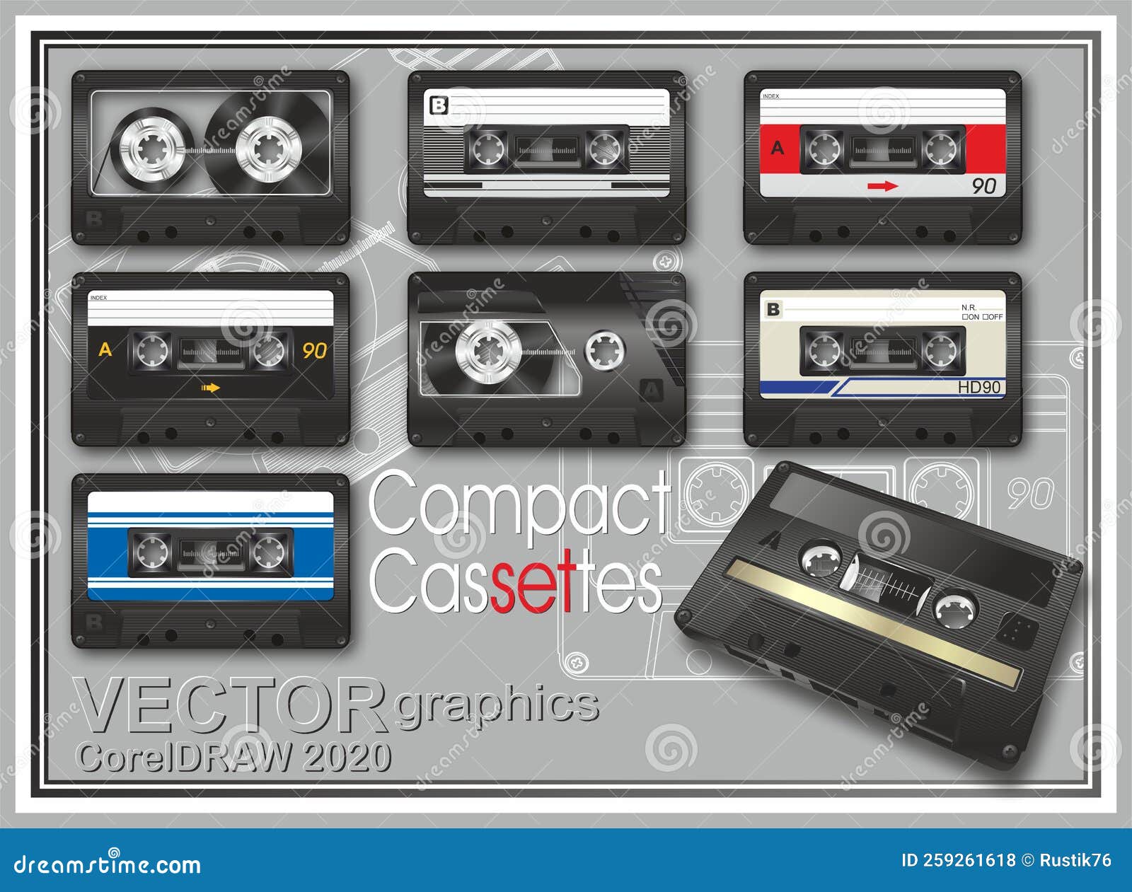 Vector Set of Compact Audio Cassettes in Cdr Format on a Gray ...