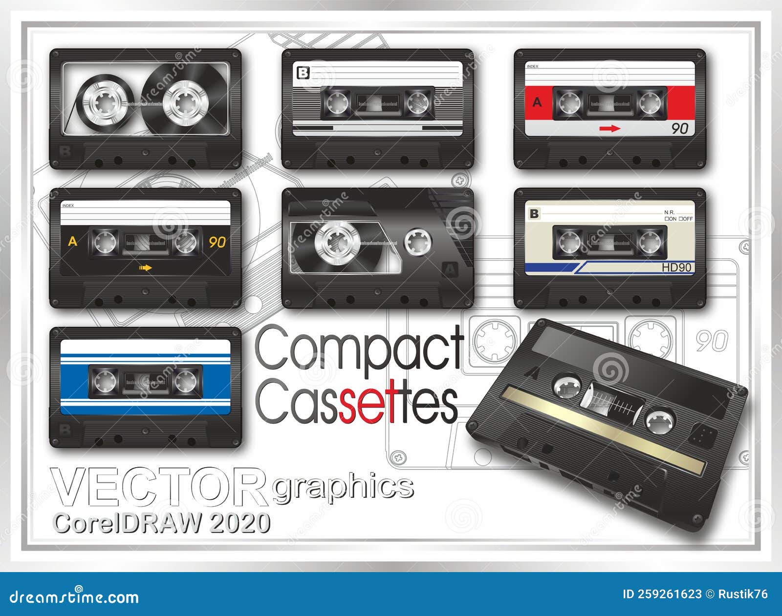 Vector Set of Compact Audio Cassettes in Cdr Format on a White ...