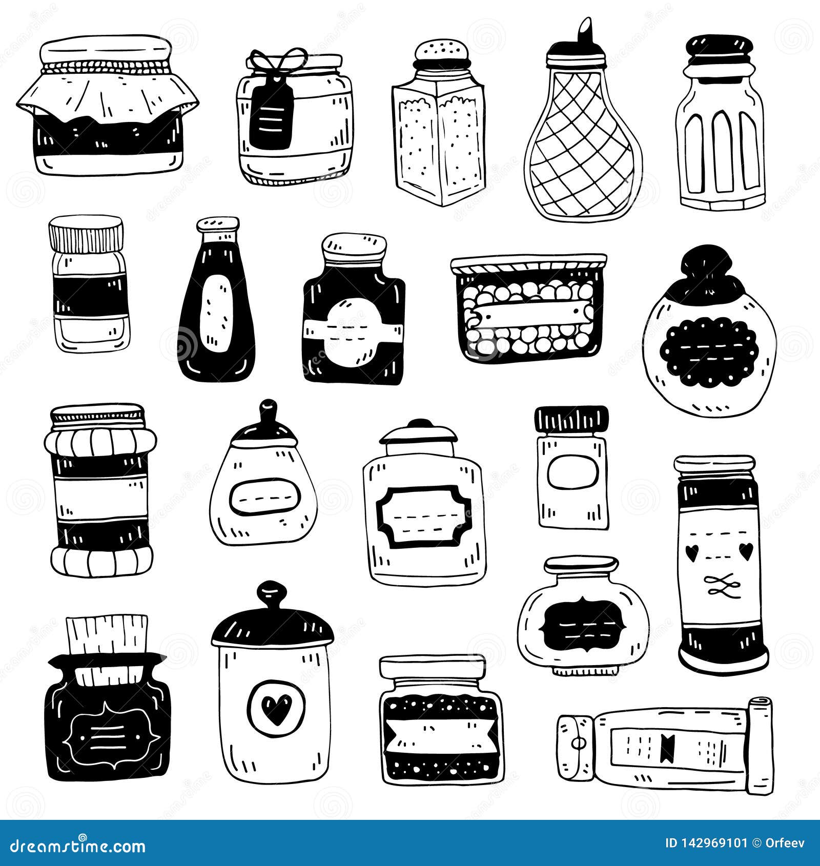 Hand Draw Vector Set of Condiment Bottle Sketch. Stock Vector ...