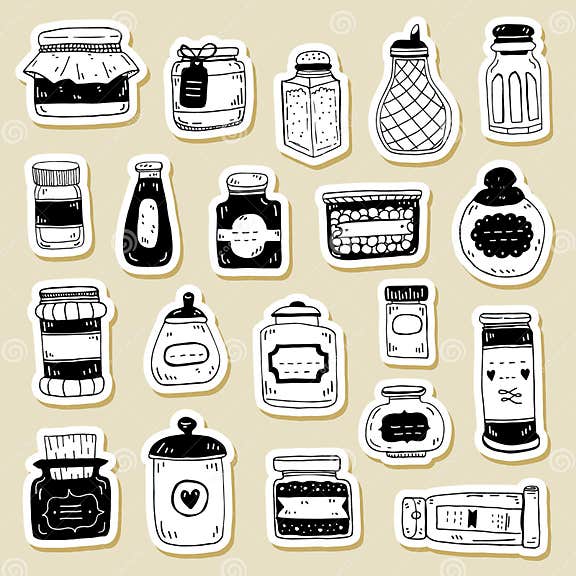 Hand Draw Vector Set of Condiment Bottle Sketch. Stock Vector ...