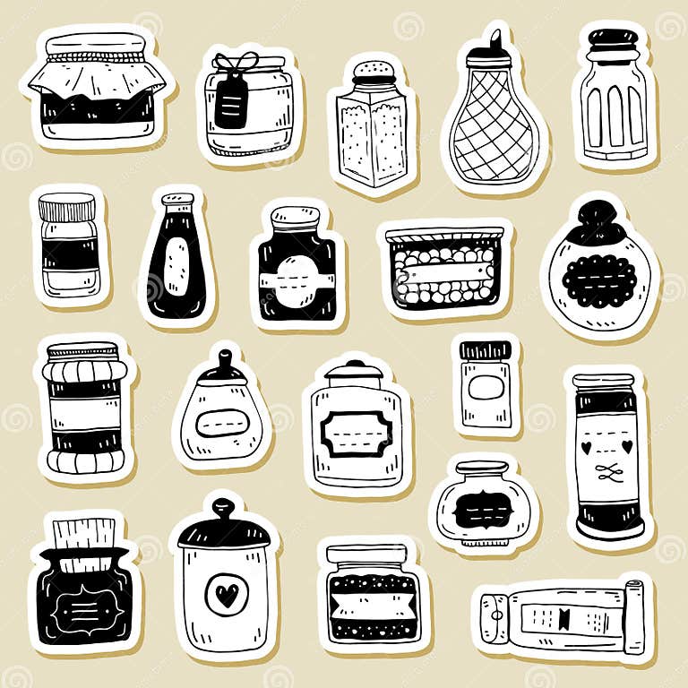 Hand Draw Vector Set of Condiment Bottle Sketch. Stock Vector ...