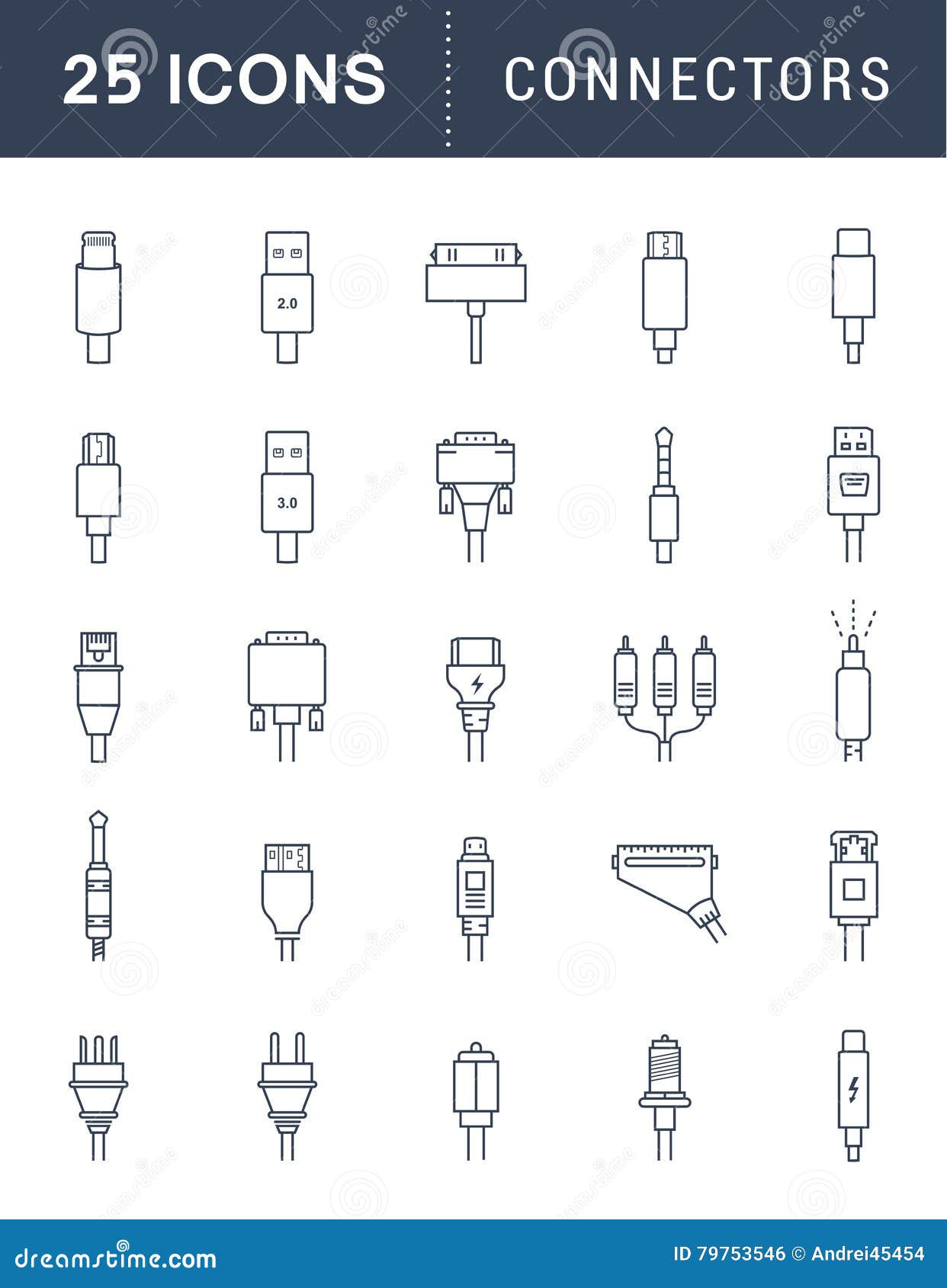 Vector Set Connectors for PC and Mobile Devices Stock Illustration ...