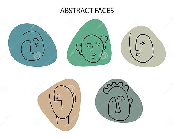 Vector Set with Contemporary Portraits. Linear Art Stock Vector ...