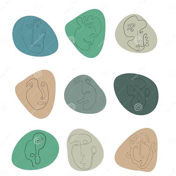 Vector Set with Contemporary Portraits. Linear Art Stock Vector ...