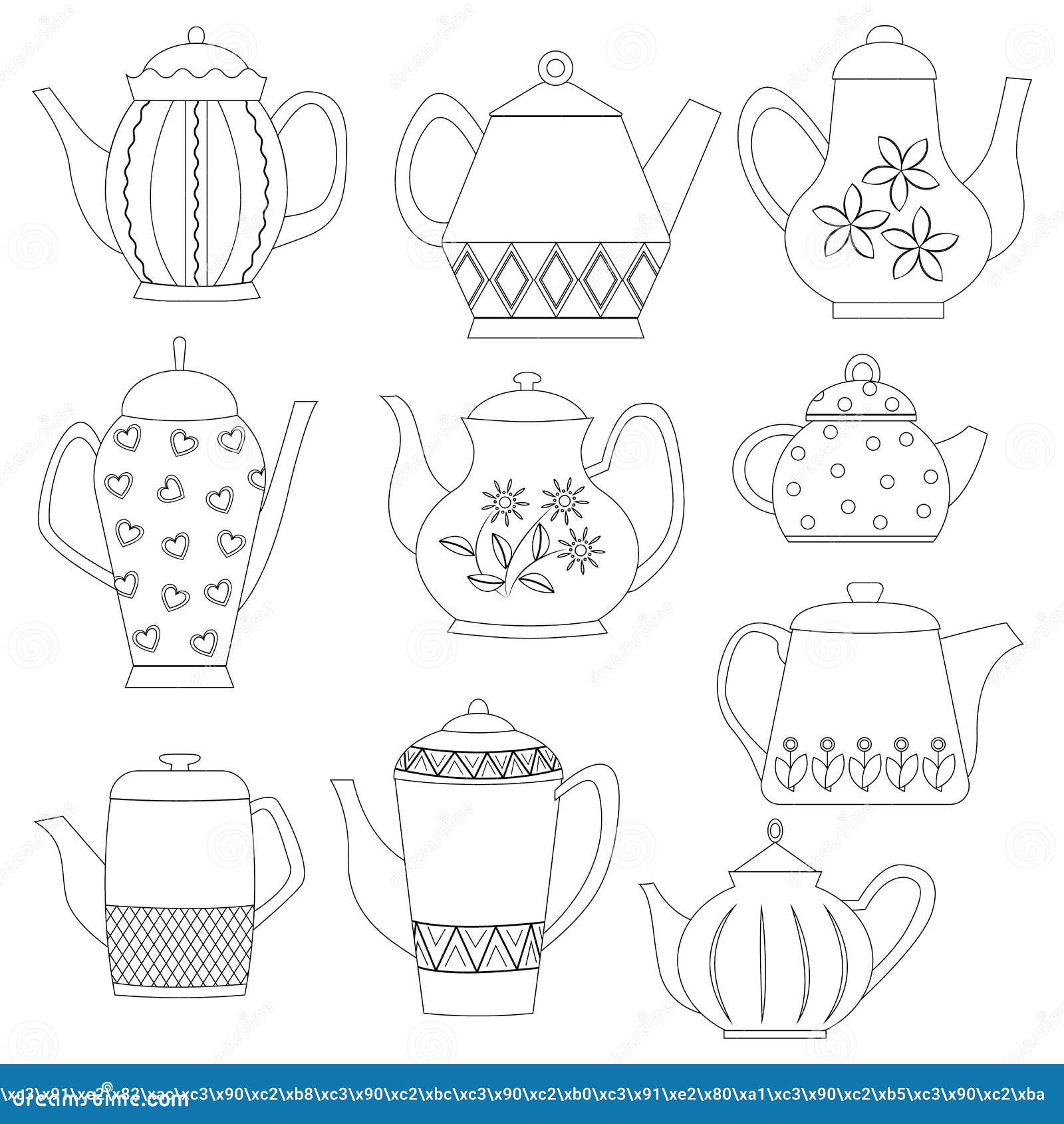 Vector Set of Contour Teapots. Kitchen Utensils. Illustration Stock ...