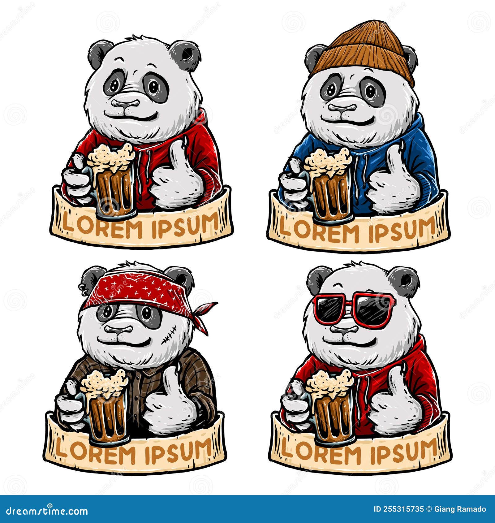 Vector Set of Cool Panda with a Glass of Beer Stock Vector ...