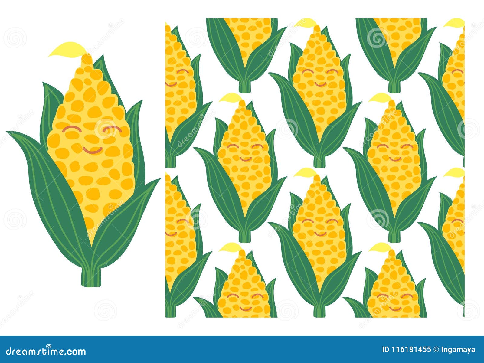 Vector Set Of Corn Cobs And Seamless Pattern Stock Vector Illustration Of Business Corncob