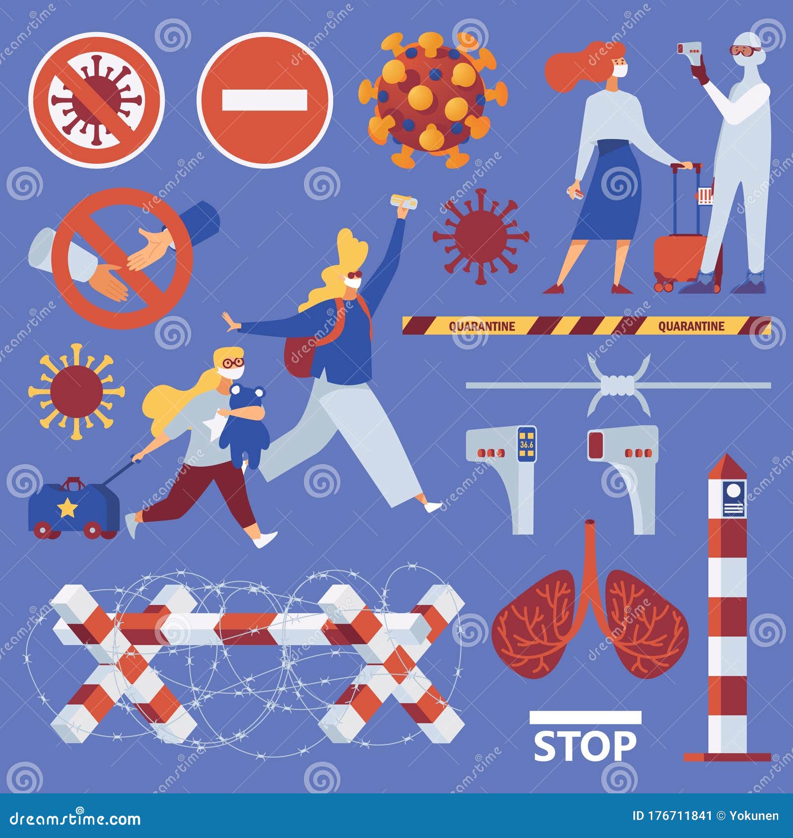 Vector Set about Coronavirus and Borders Closure. Flat Characters and ...