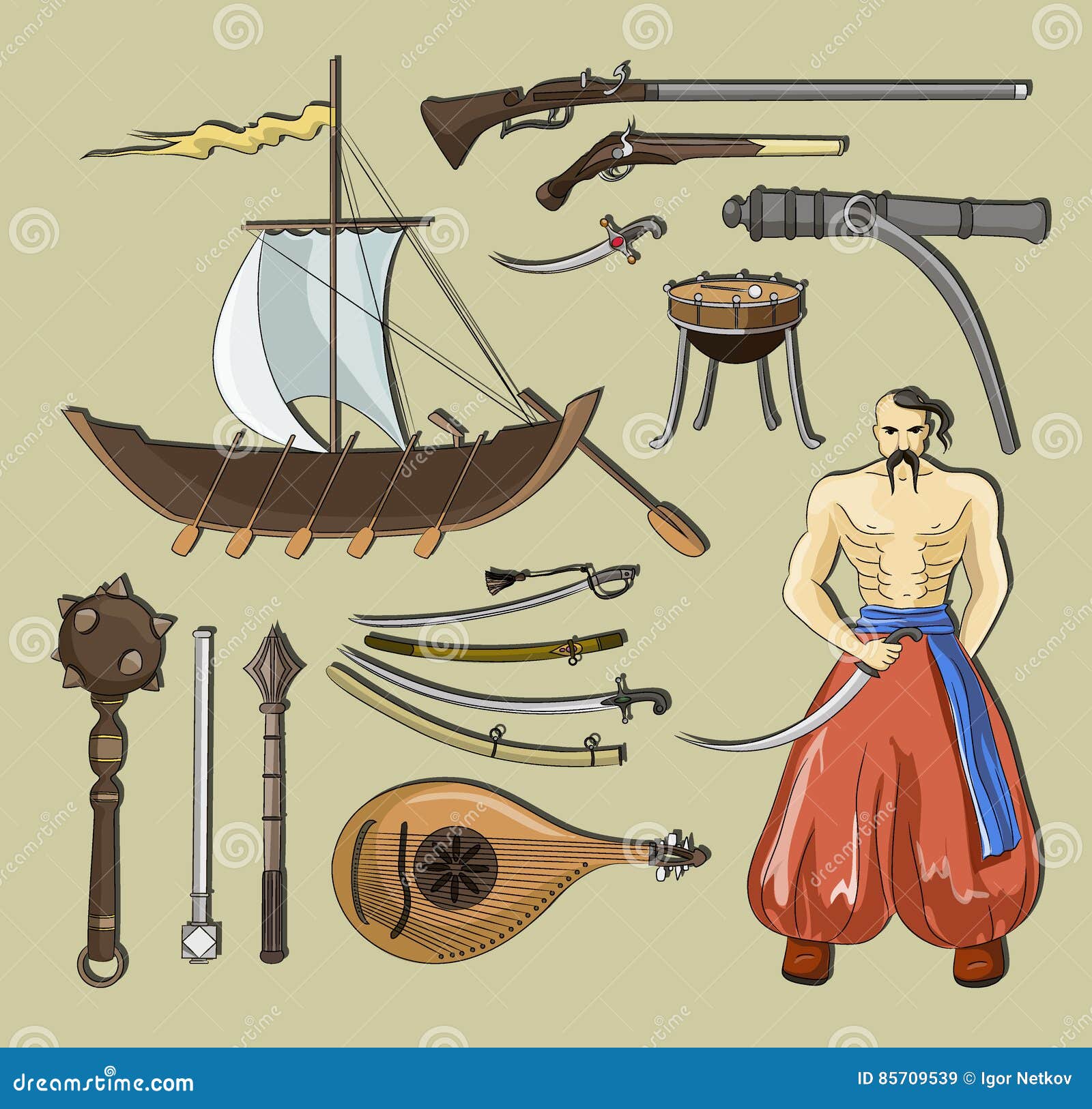 Vector Set of Cossacks Objects Stock Vector - Illustration of saber ...