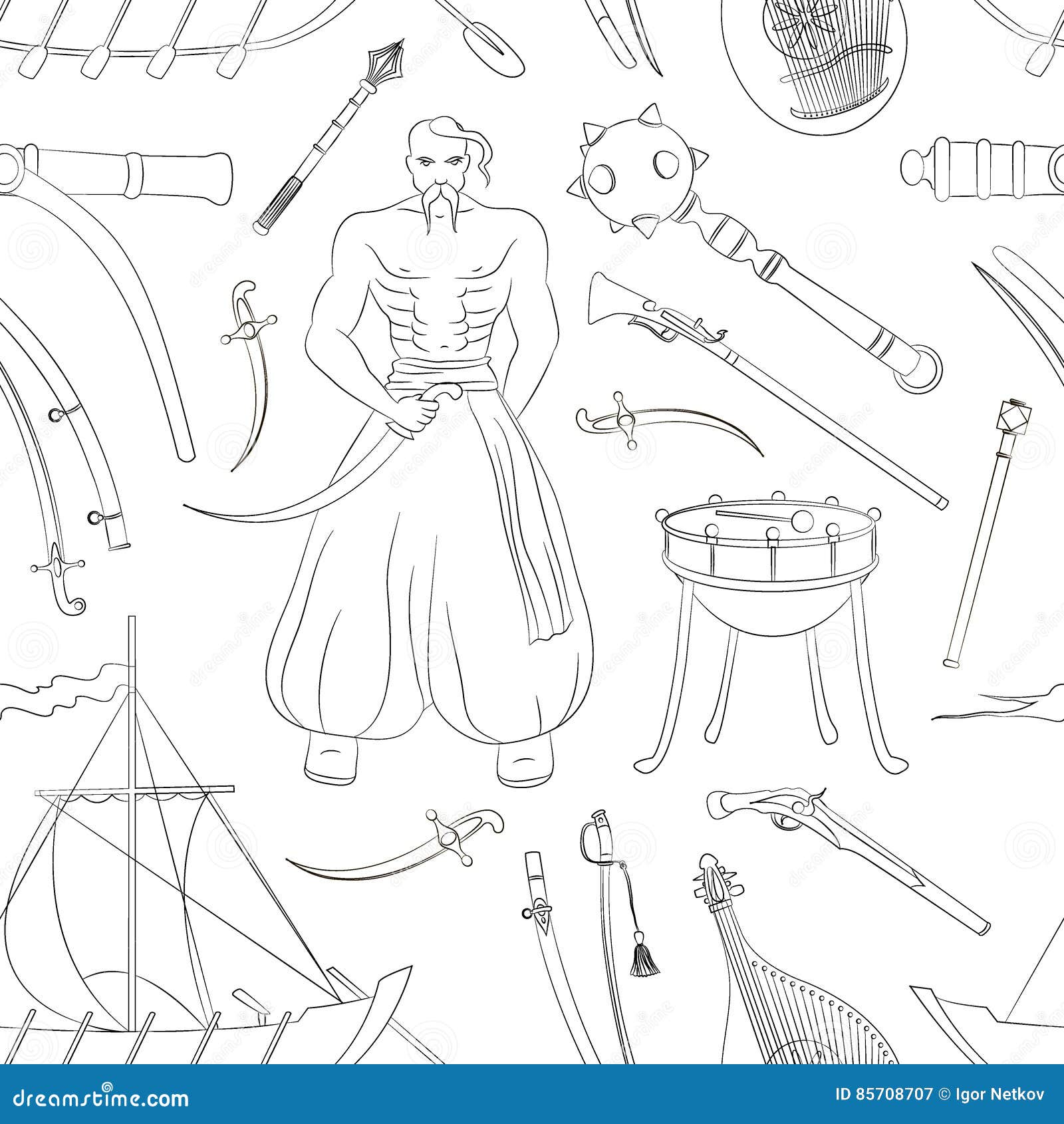 Vector Set of Cossacks Objects Pattern Stock Vector - Illustration of ...