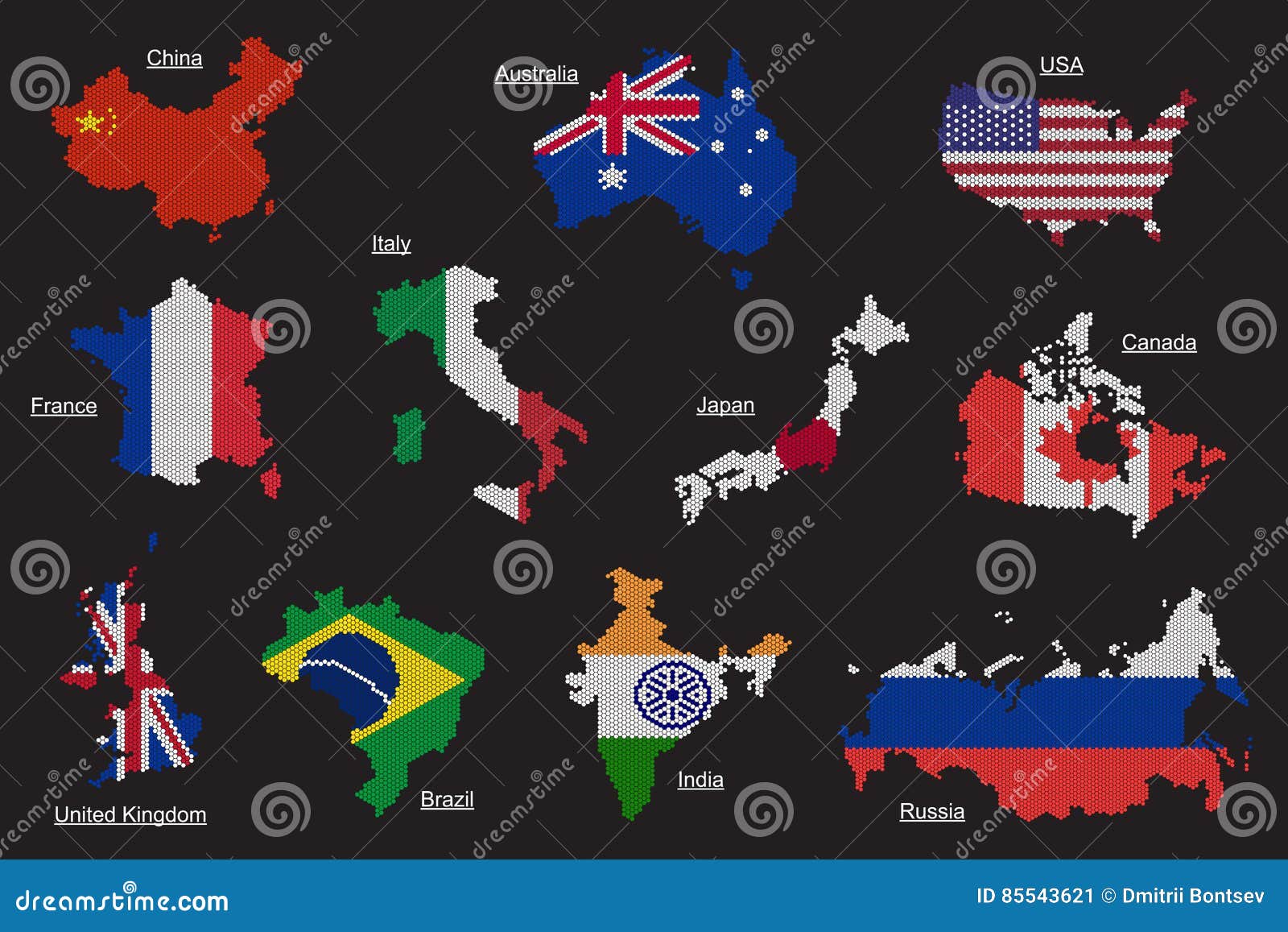 Vector Set of Countries Map Flag Stock Vector - Illustration of states ...