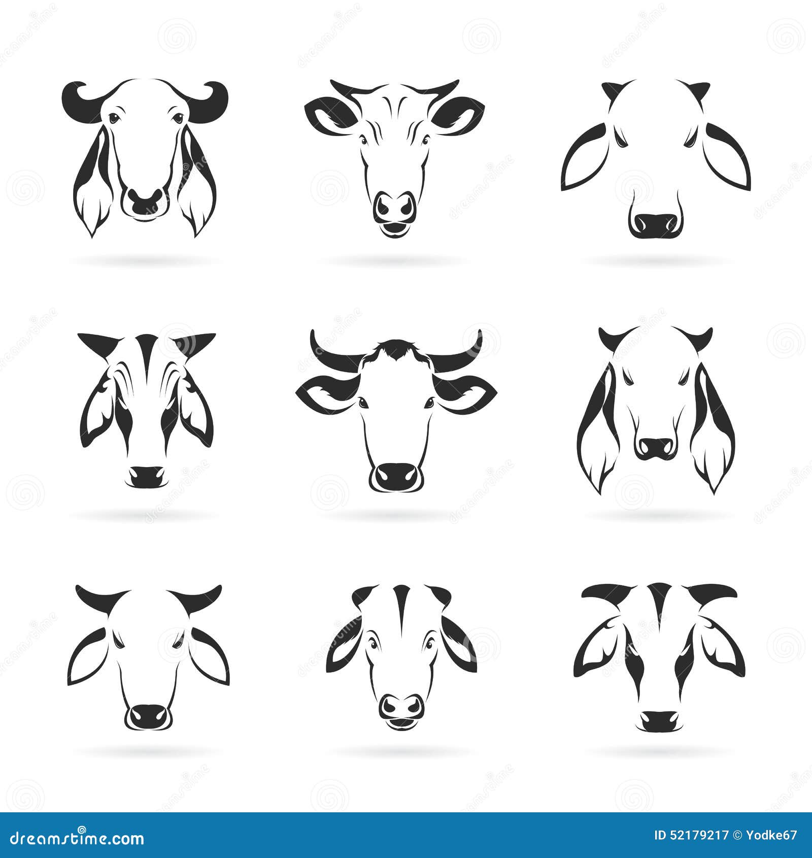 Vector set of cow head stock vector. Illustration of eyes - 52179217