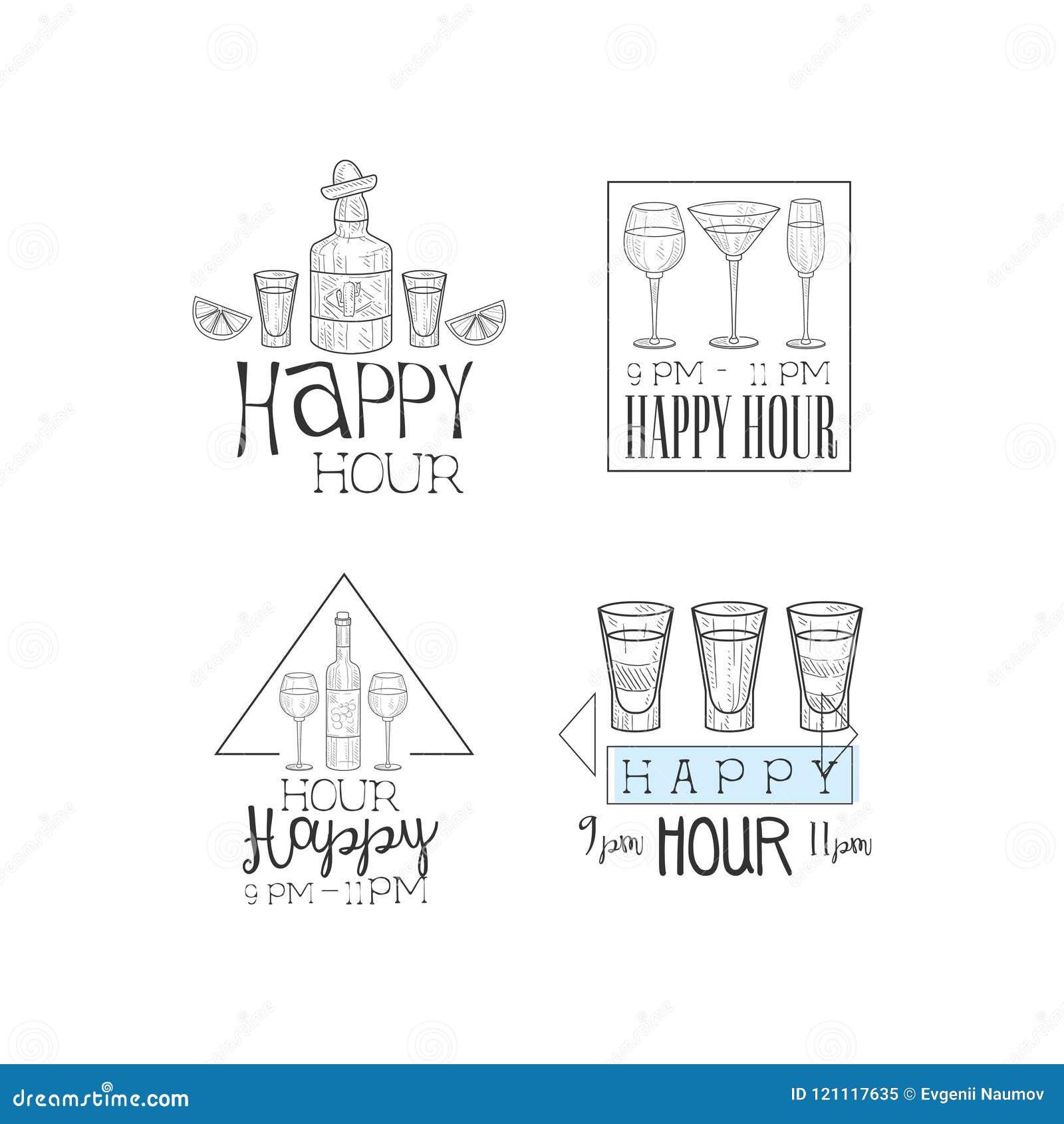 Vector Set of Creative Hand Drawn Signs for Cocktail Bar or Restaurant ...