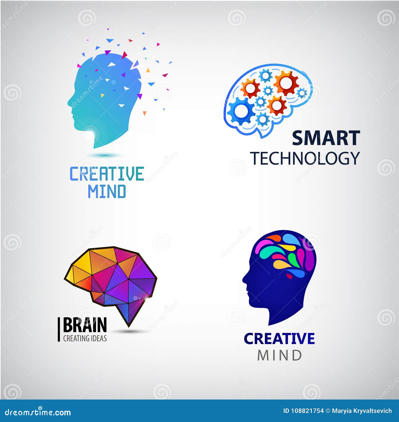 Vector Set of Creative Mind, Brainstorm, Smart Technologies Logos Stock ...