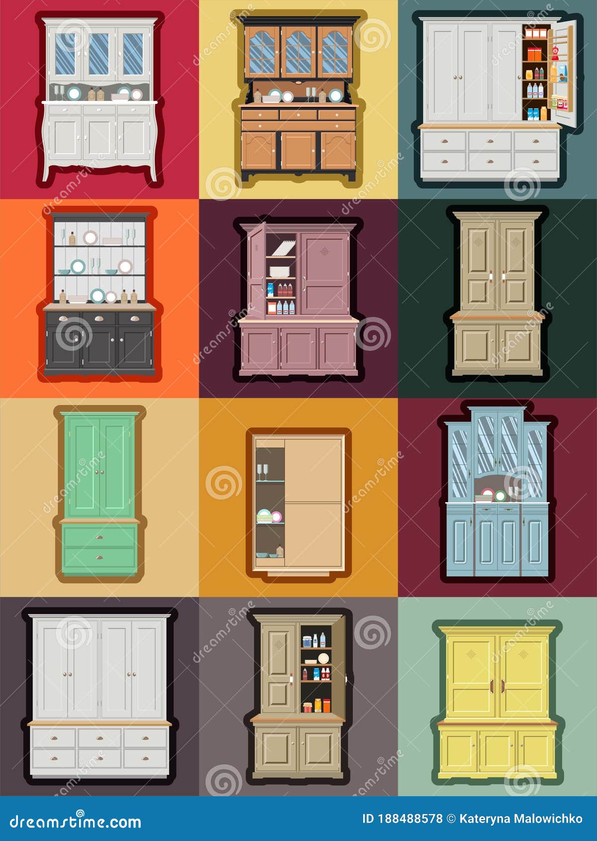 Vector Furniture Set of Cupboards Stock Vector - Illustration of ...