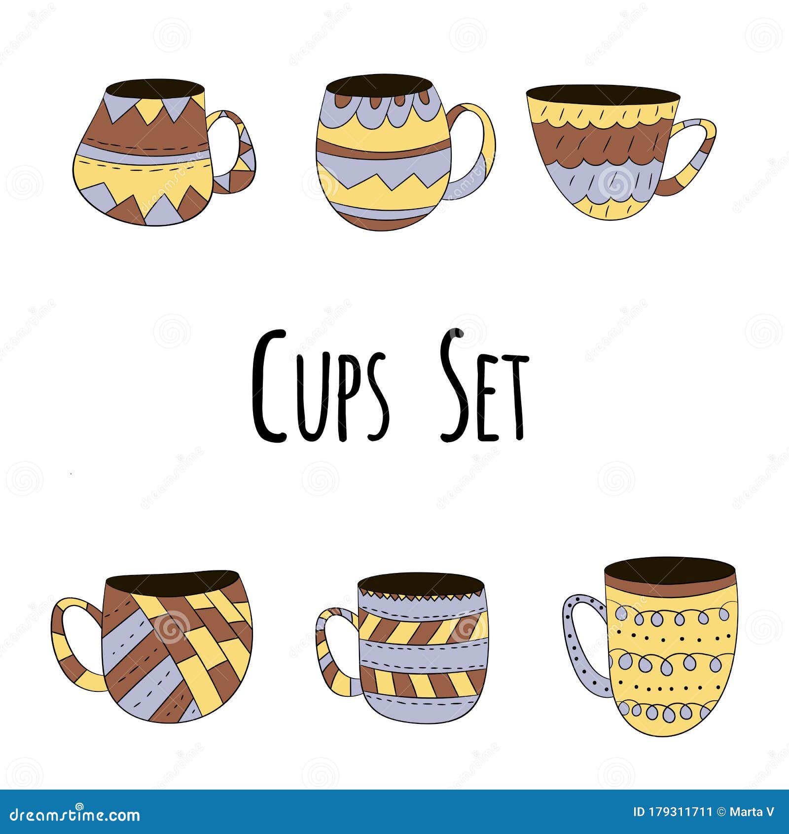 Vector Set Of Cups Of Tea, Coffee, Milk To Draw Hands In Scandinavian ...