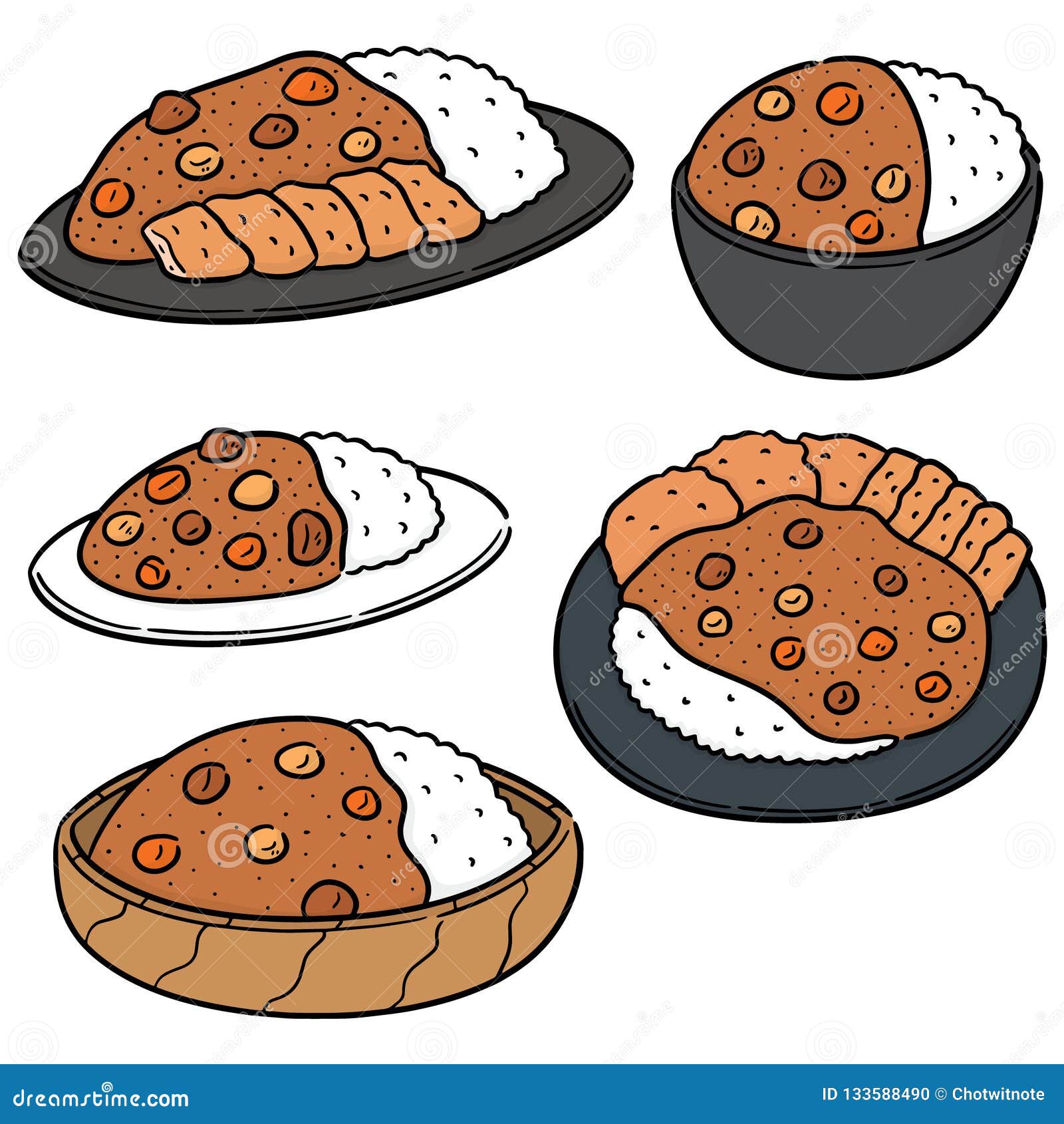 Vector set of curry rice stock vector. Illustration of beef - 133588490