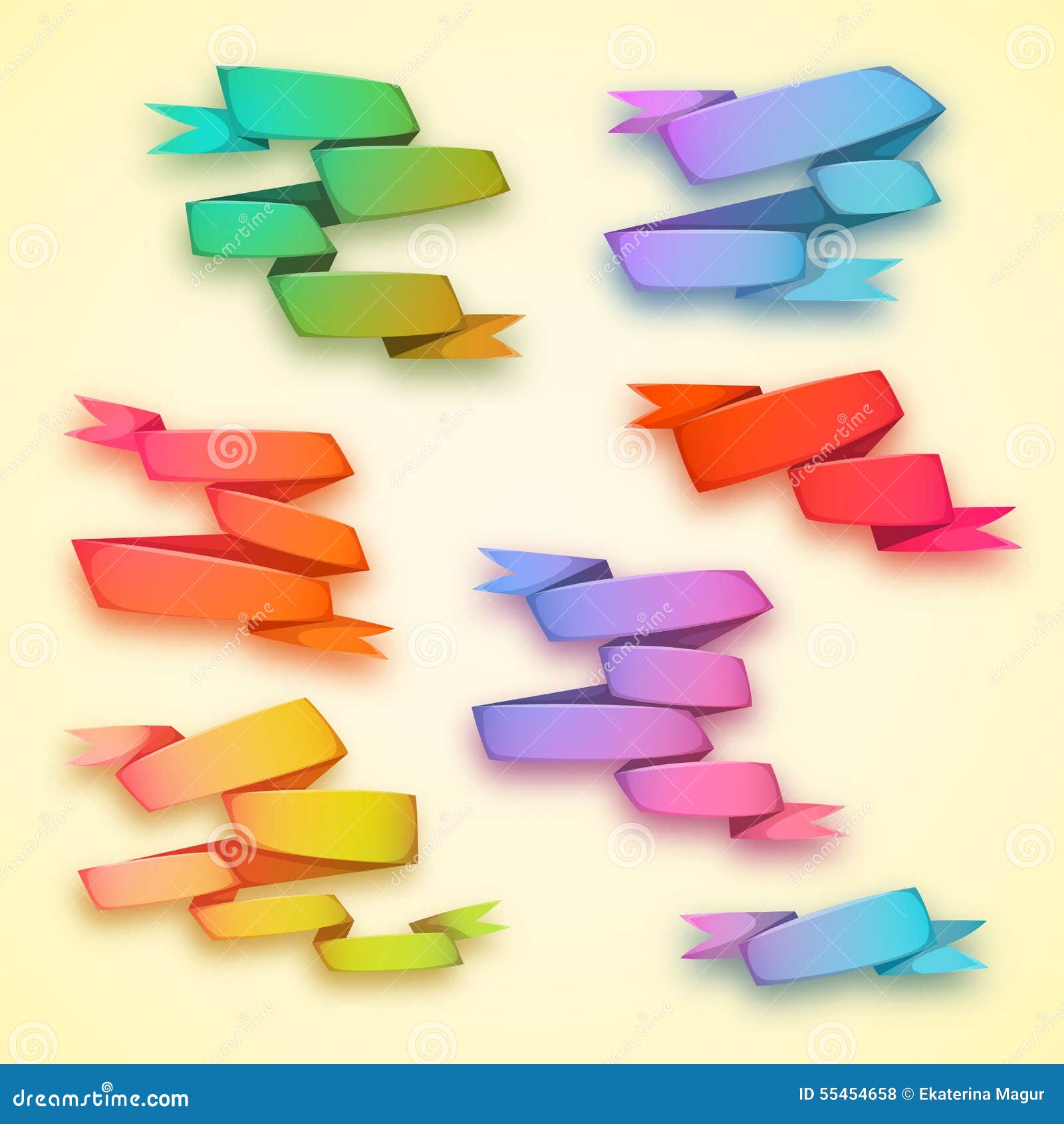 Vector Set of Curved Ribbon Rainbow Paper Banners Stock Vector ...