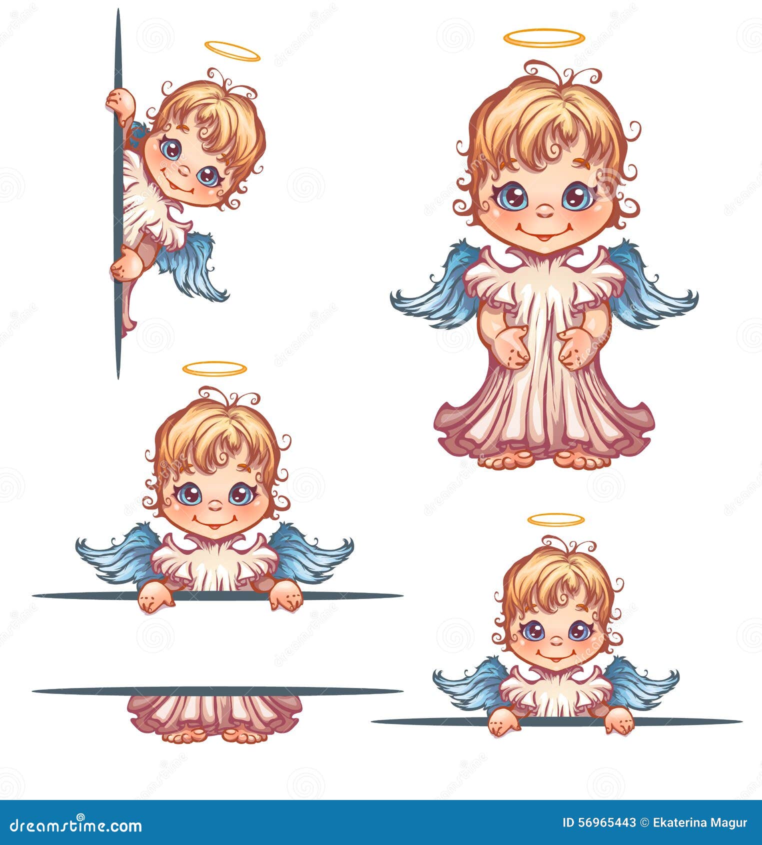 Vector Set of Cute Angel with Panel for Text Stock Vector ...