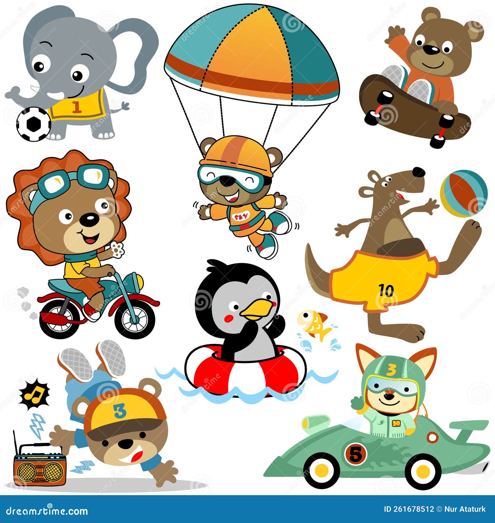 Vector Set of Cute Animals Cartoon in Different Activities Stock Vector ...