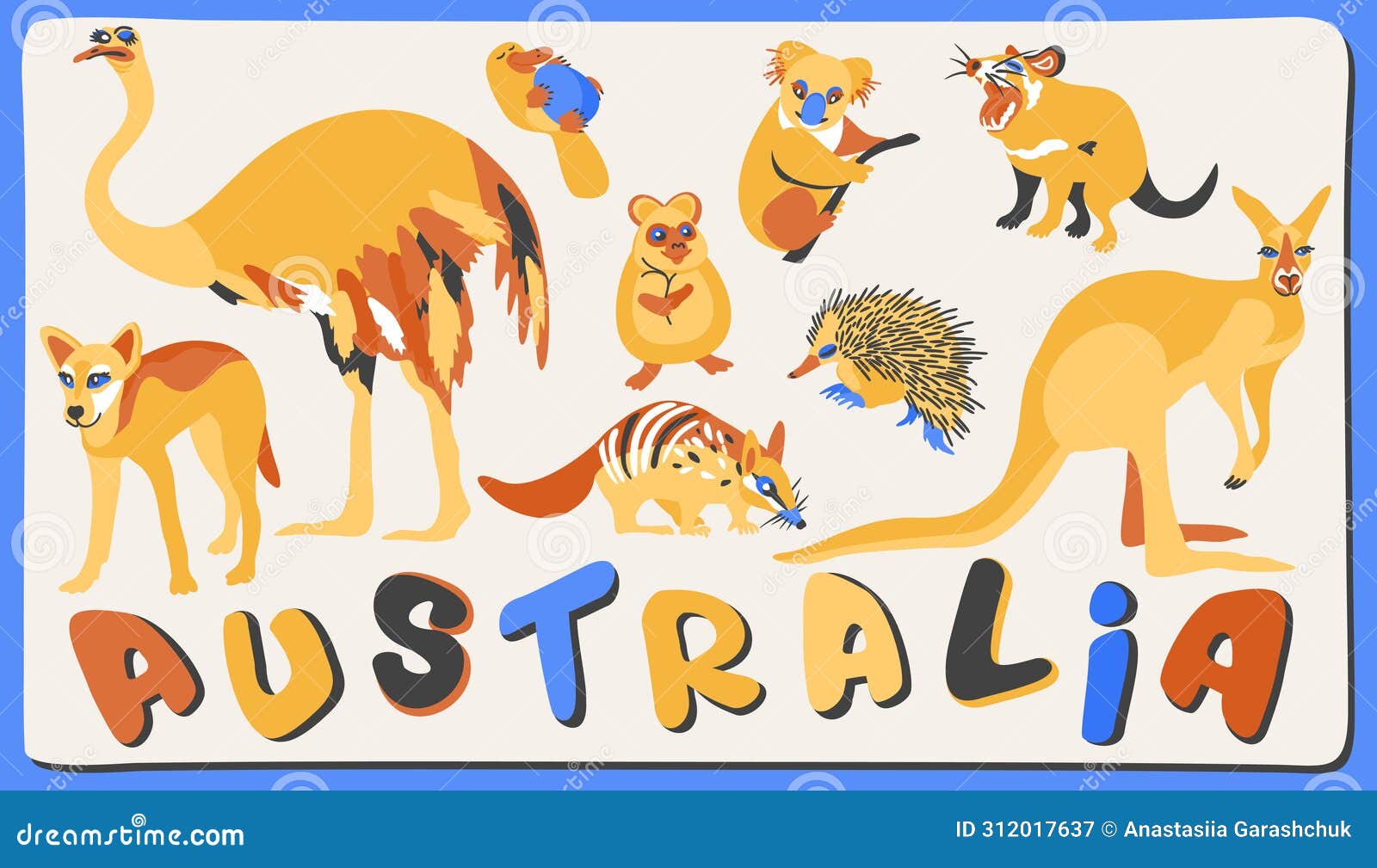 Vector Set of Cute Australian Animals with Lettering Stock Vector ...