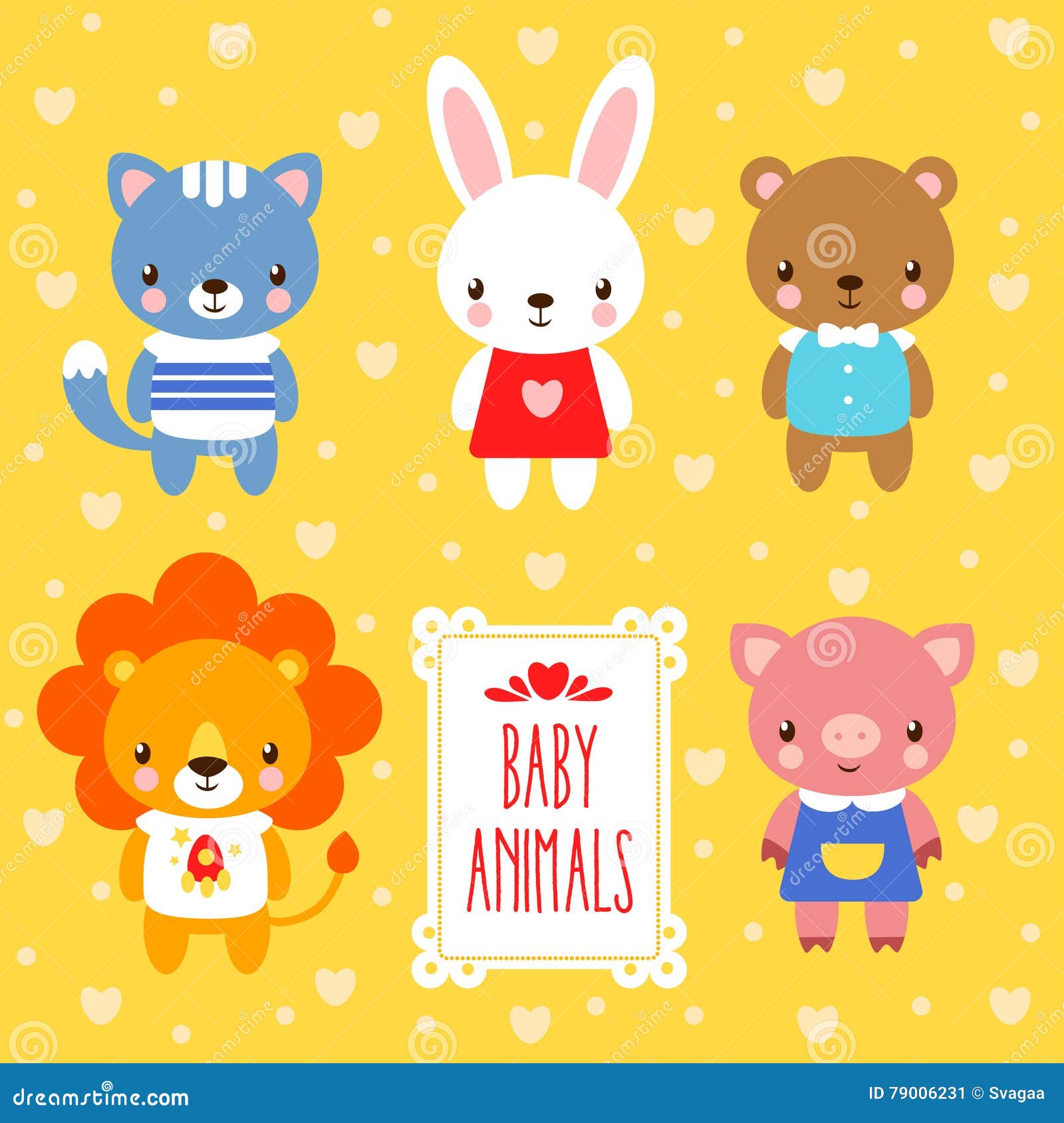 Vector Set of Cute Baby Animals. Stock Illustration - Illustration of ...