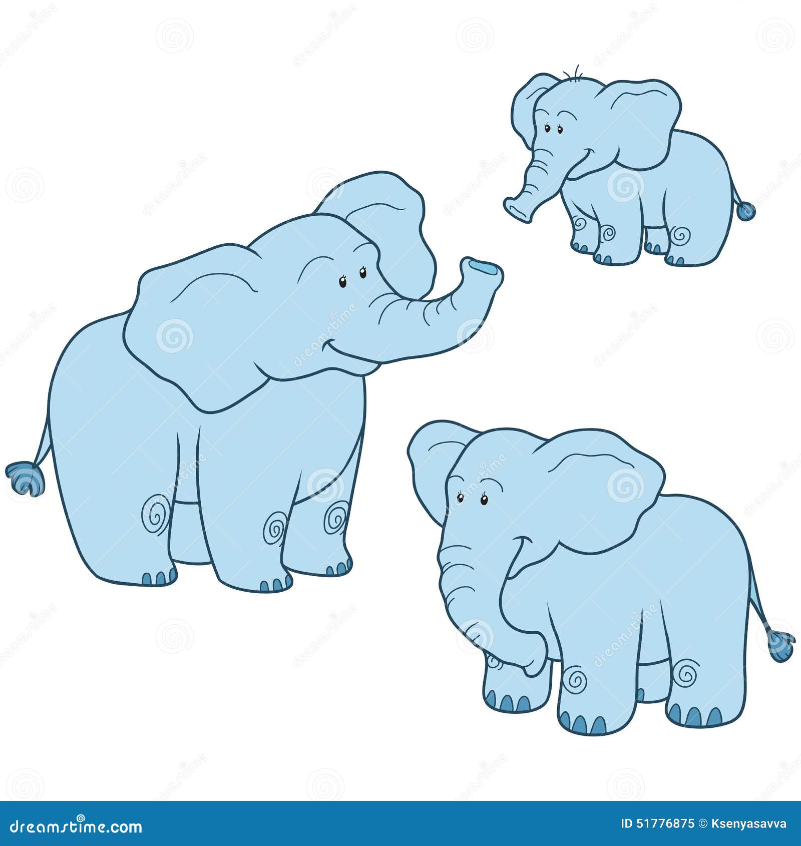 Vector Set with Cute Blue Elephants Family Stock Vector - Illustration ...