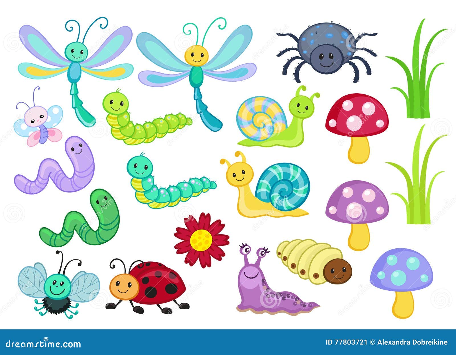 Vector Set of Cute Cartoon Bugs. Stock Vector - Illustration of ...