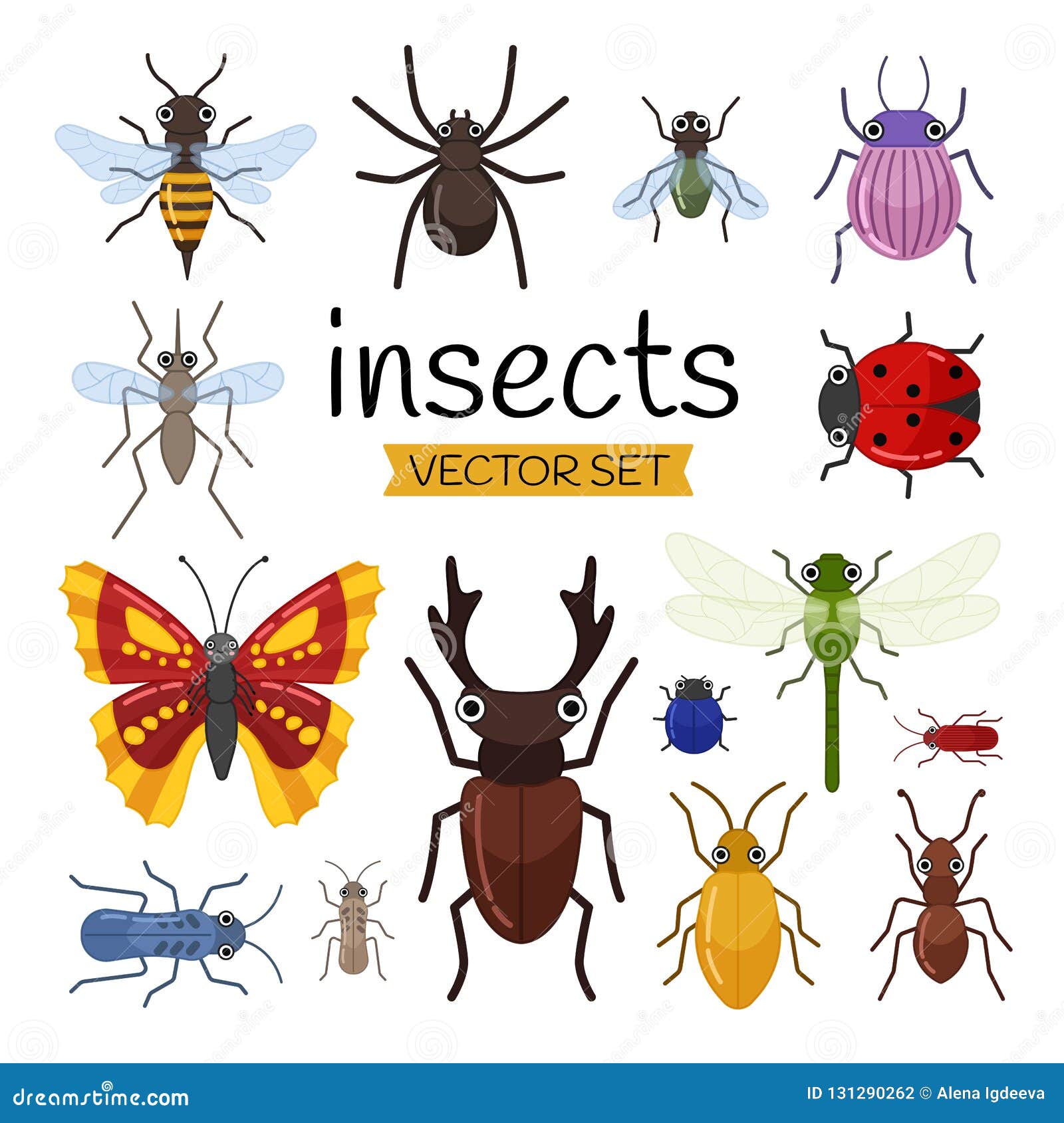 Vector Set of Cute Cartoon Insects. Stock Vector - Illustration of kids ...