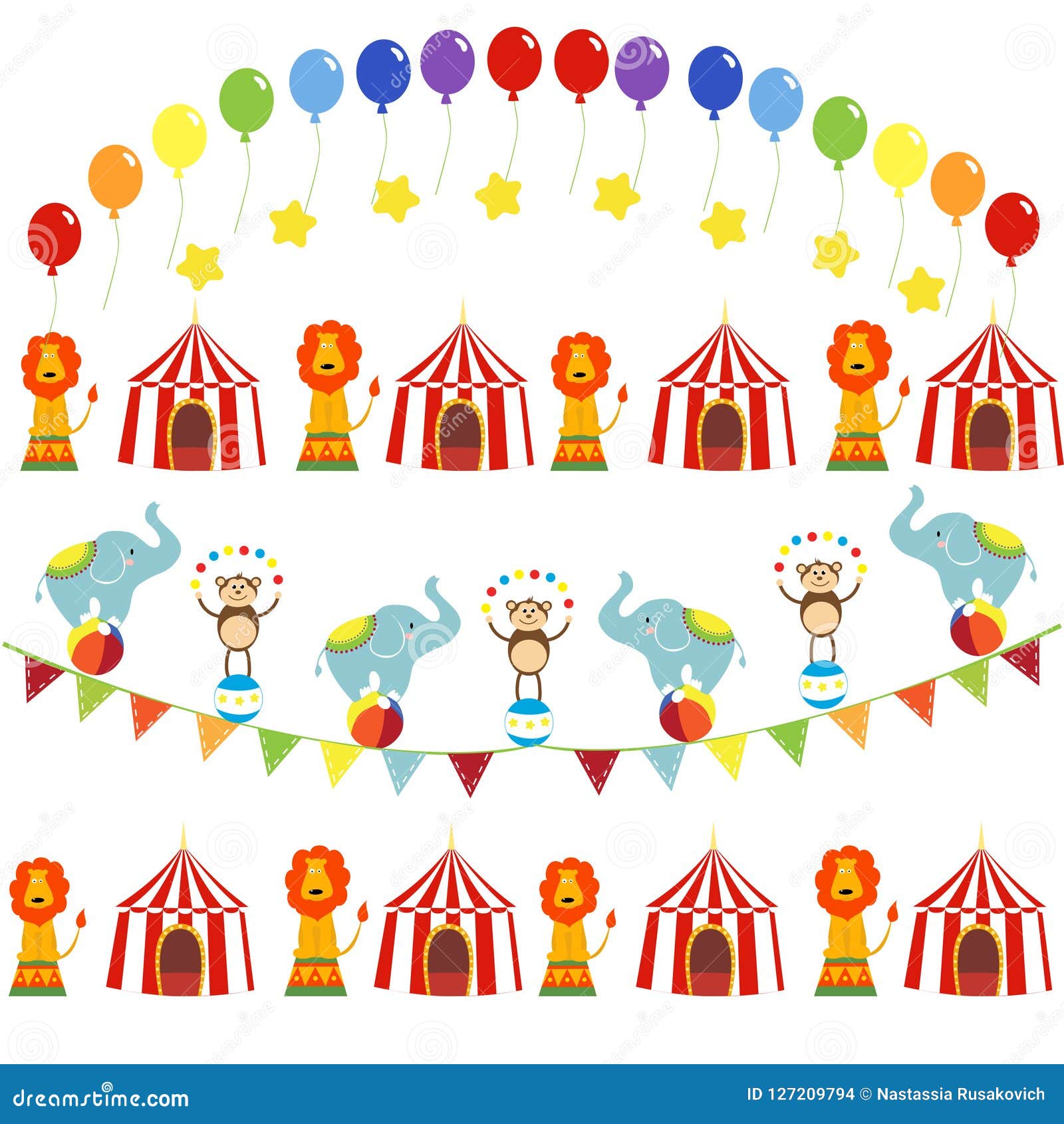 Vector Set of Cute Circus Themed Images Stock Vector - Illustration of ...