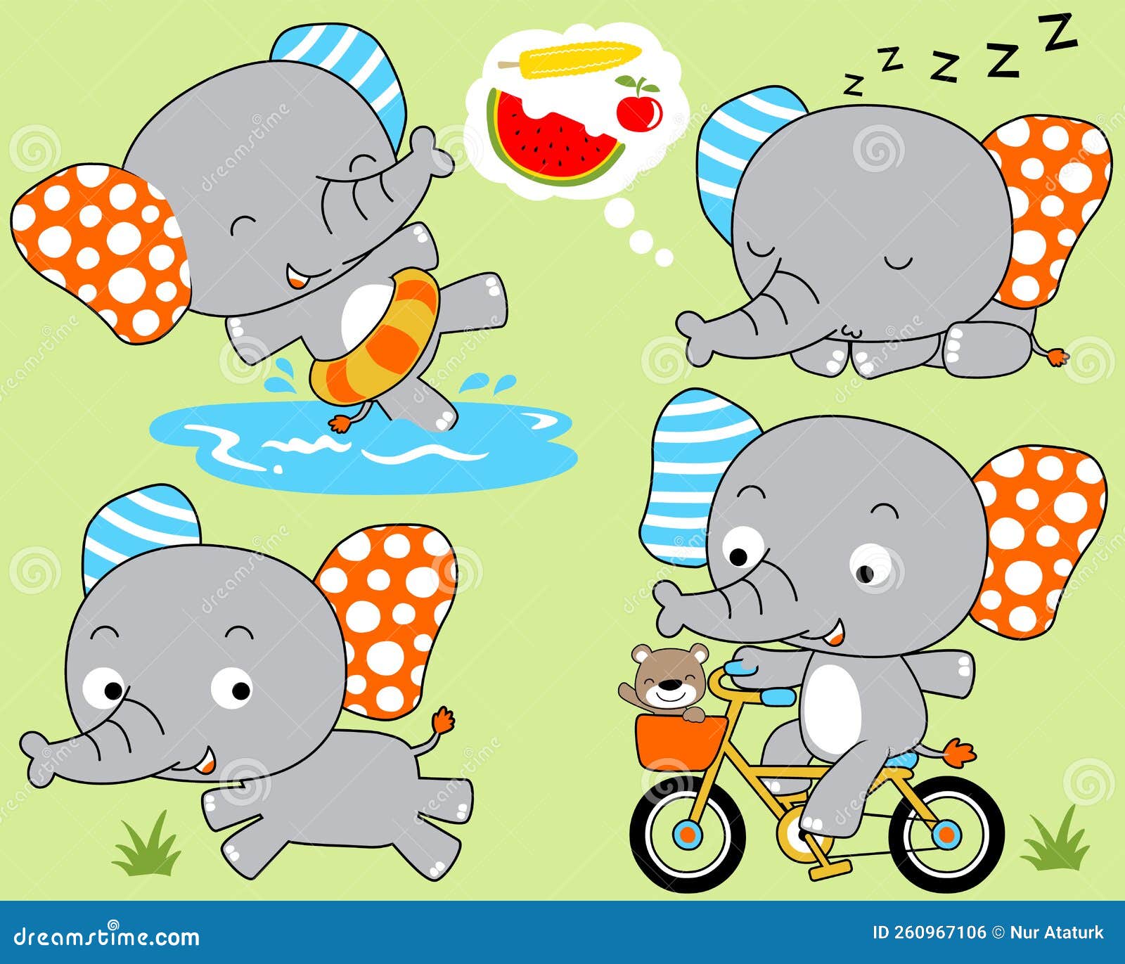Vector Set of Cute Elephants Cartoon in Different Action Stock Vector ...