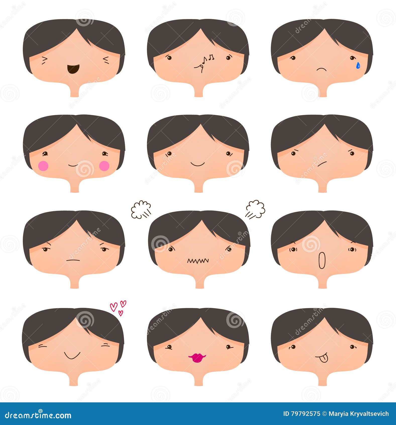Vector Set of Cute Faces, Different Moods Collection. Stock Vector ...
