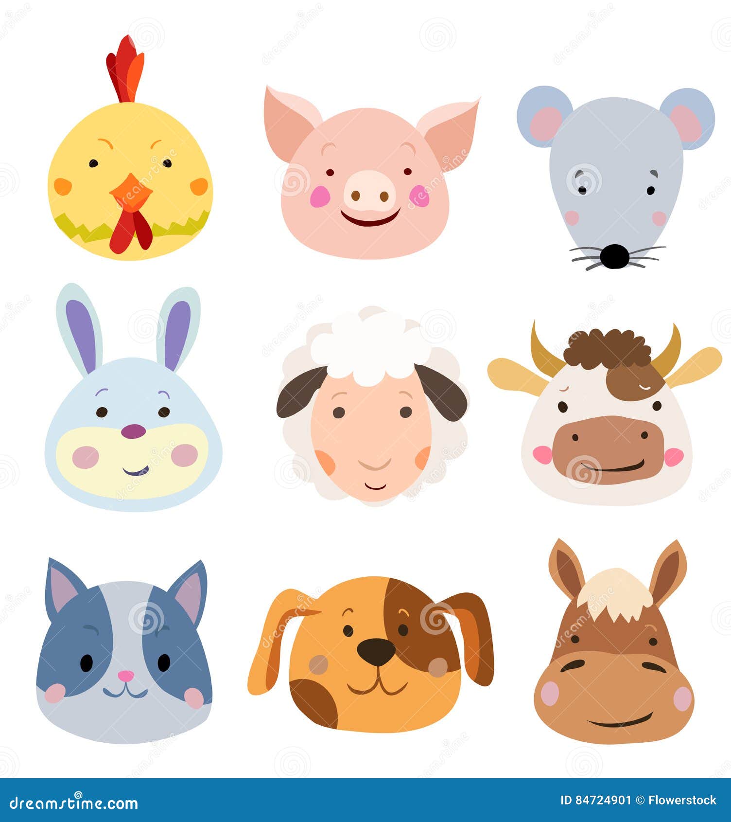 Pets Faces. Cartoon Cute Cats And Dogs Muzzles, Funny Puppy Avatars ...