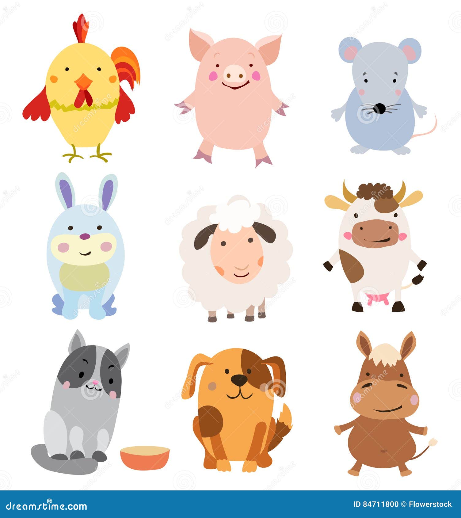 Vector Set of Cute Farm Animals and Pets Stock Vector - Illustration of ...