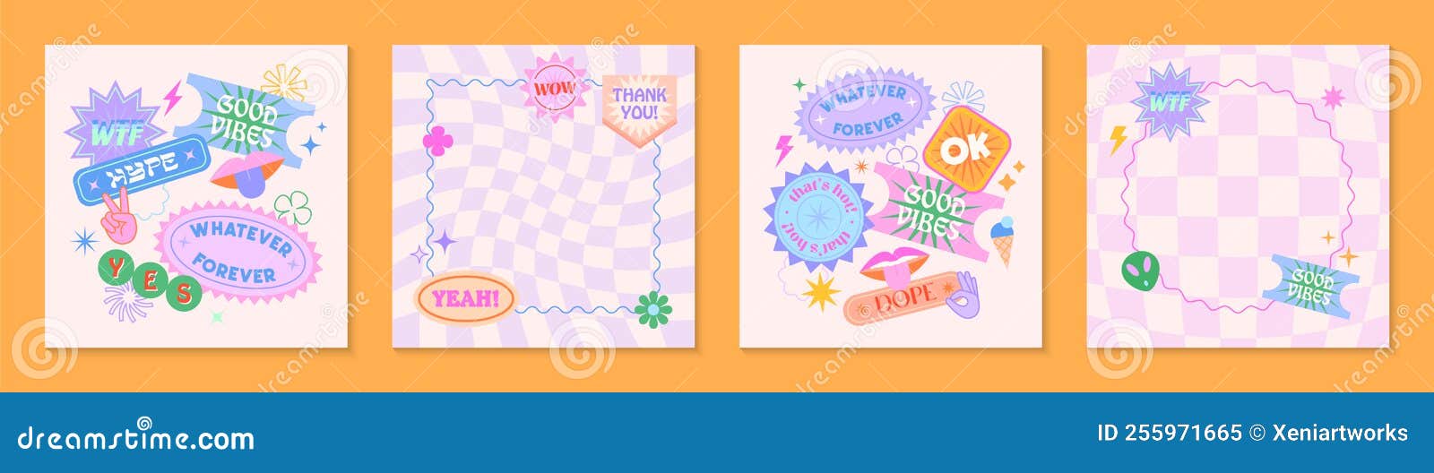 Vector Set of Cute Fun Templates with Frames,patches,stickers in 90s ...