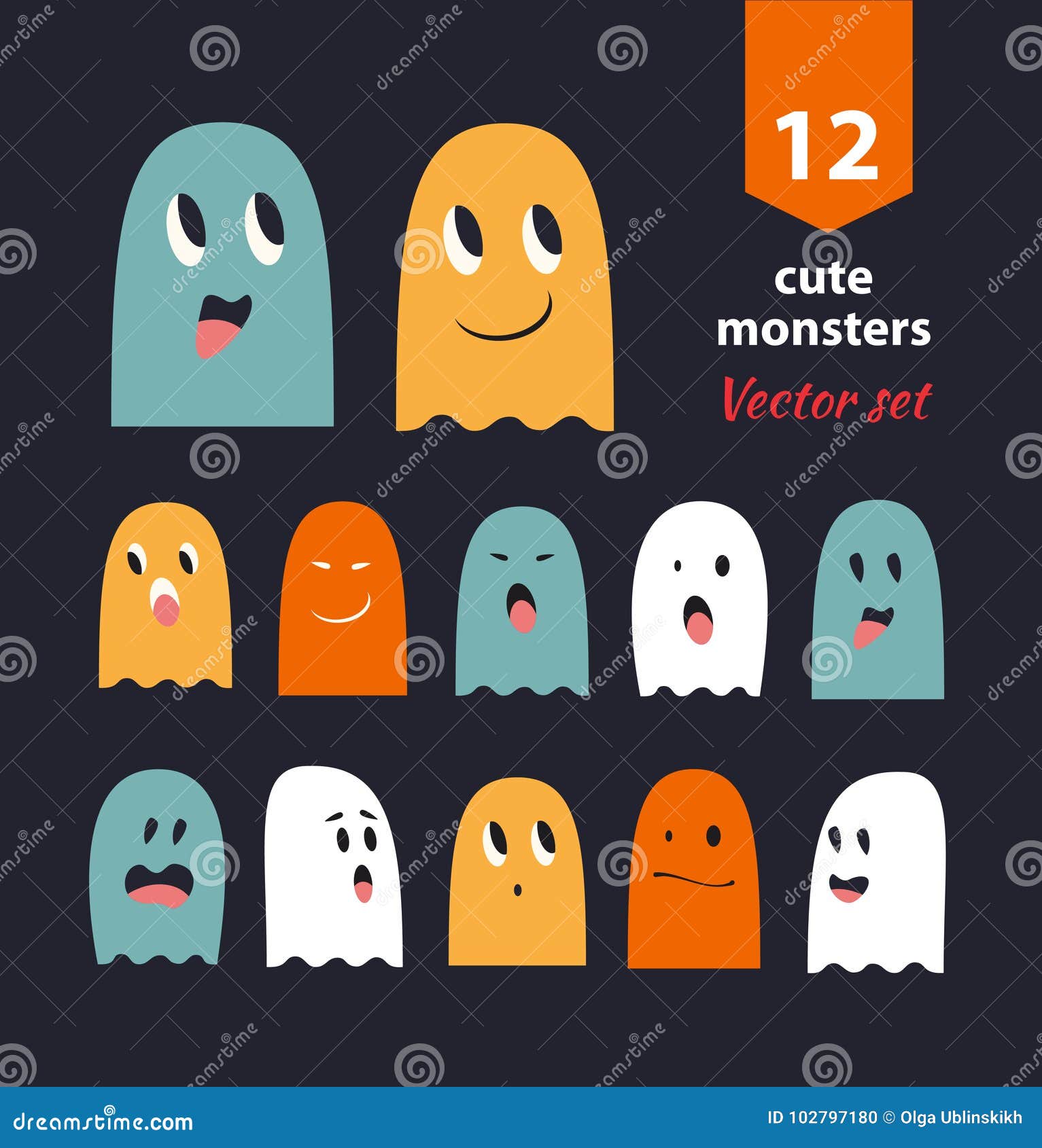 Vector Set with Cute Ghosts. Collection of Funny Spooks with Different ...