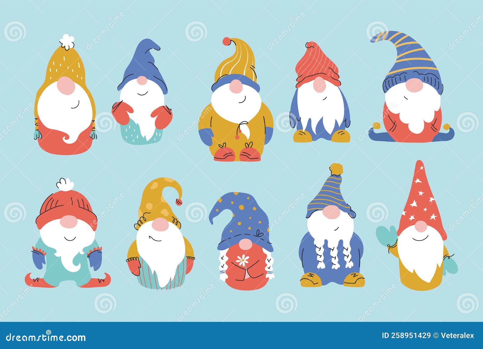 Vector Set of Cute Hand-drawn Dwarf, Gnome Characters Stock Vector ...