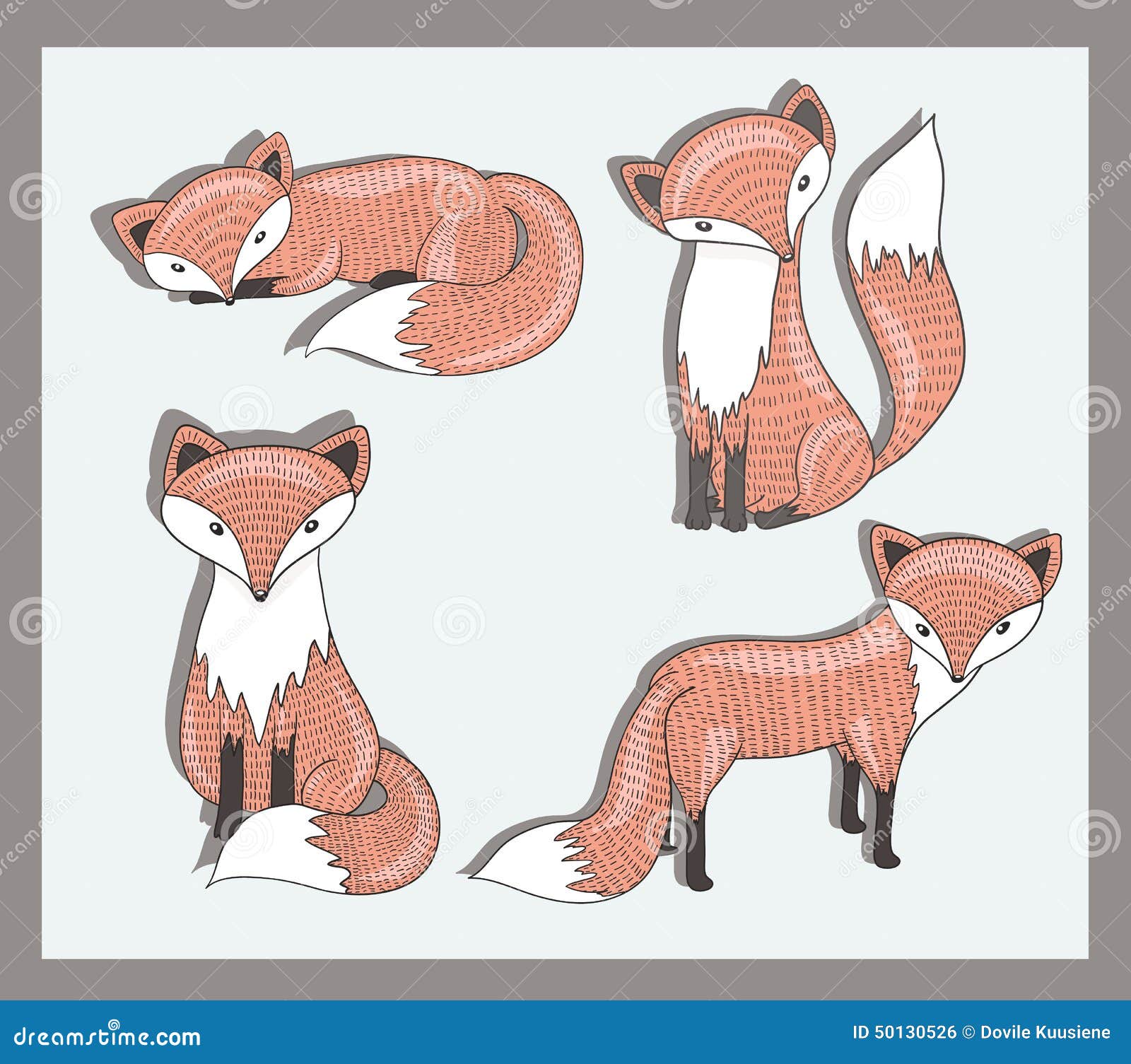Vector Set of Cute Little Fox Stock Illustration - Illustration of ...
